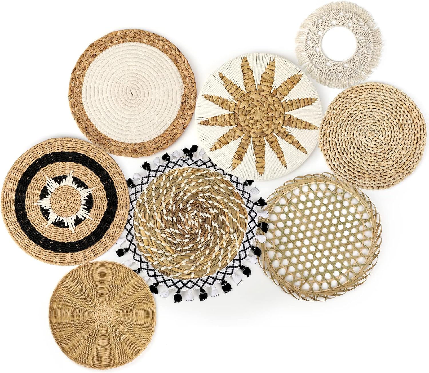 Amazon.com - Set of 8 Wall Basket Decor Boho Wall Hanging Decor Rattan ...