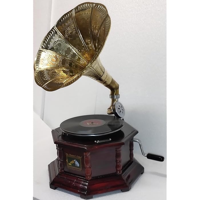 Buy HMV Antique Vintage Replica Gramophone Phonograph Wooden And Brass ...