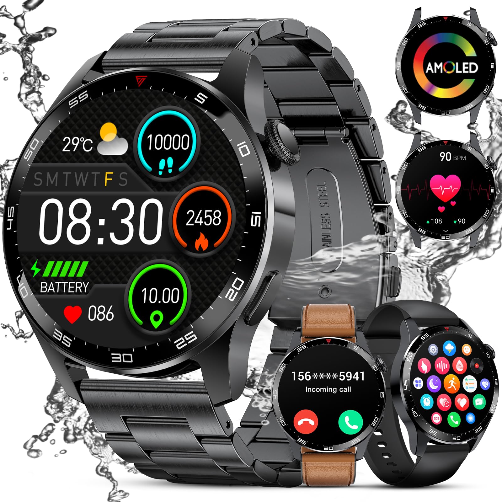 Smartwatch voor Heren met Telefoonfunctie, 1,43 inch Amoled Always-On ...
