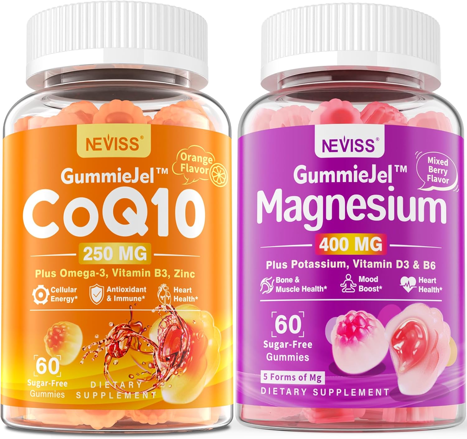 Amazon.com: NEVISS Sugar Free CoQ10-250mg Filled Gummies + 5 Types of ...