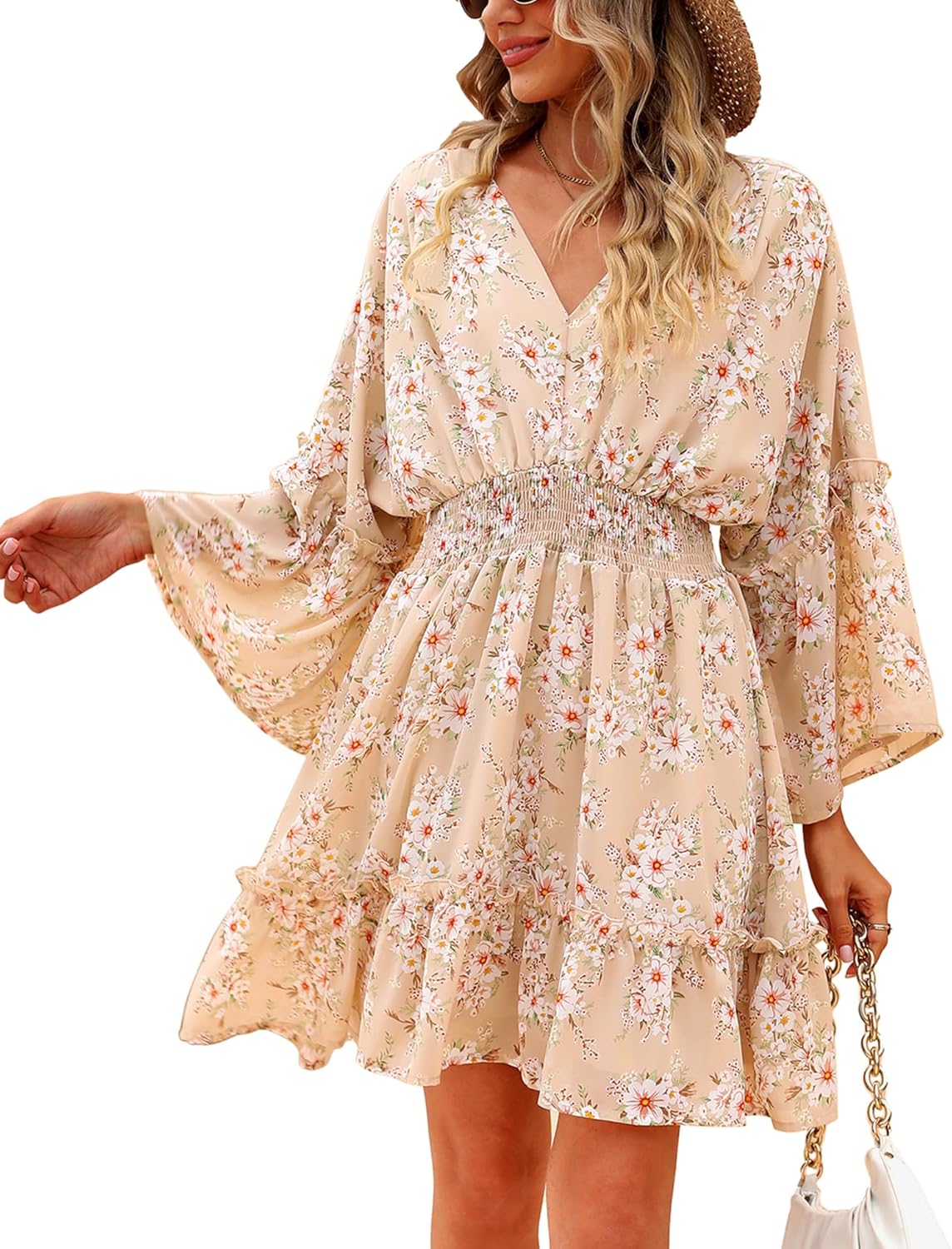 Jollycode Summer Spring Dresses for Women 2023 Casual Boho Floral A-Line Mini Dress Flowy ...