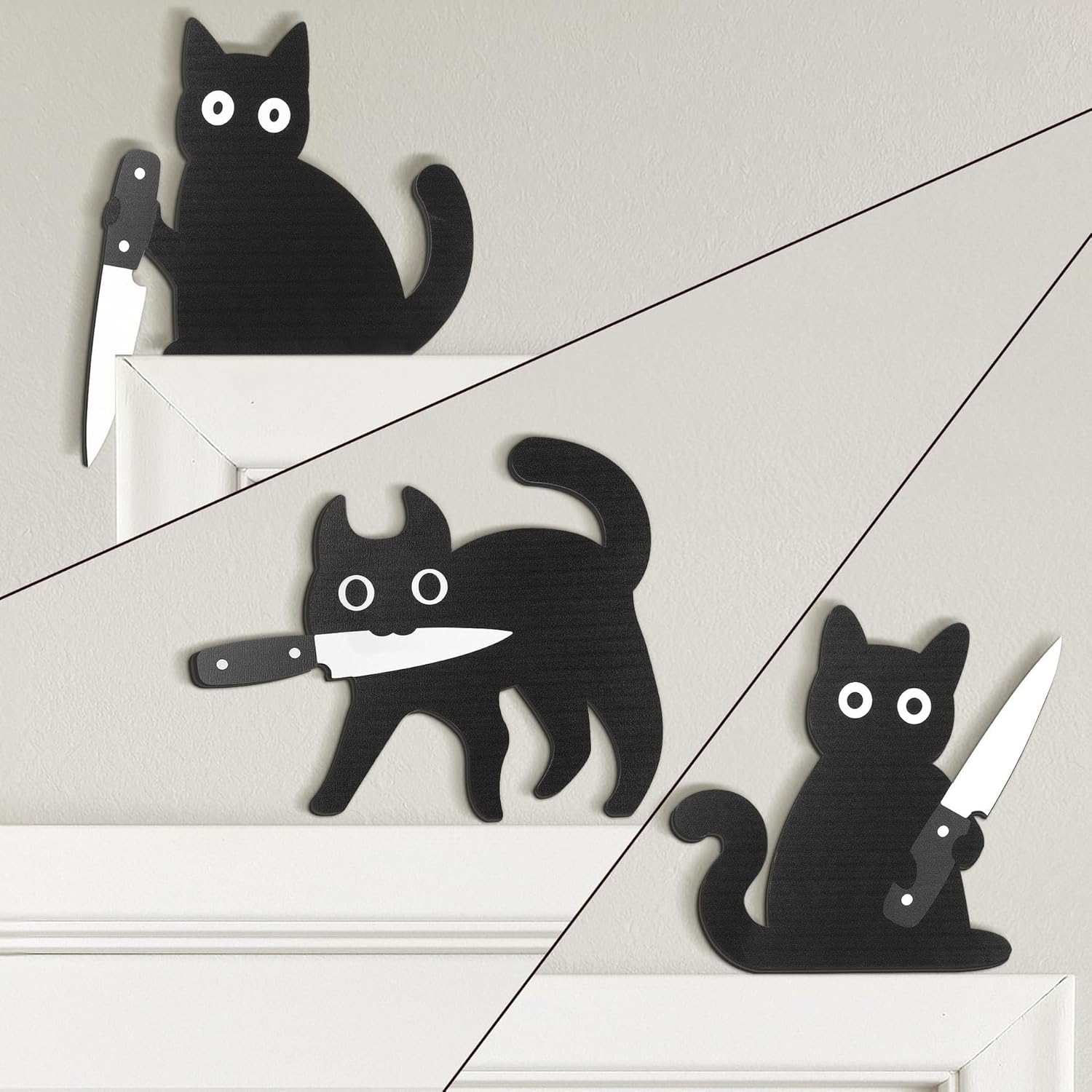Amazon.com: Halloween Black Cat Door Frame Decor Set, Wooden Wall ...