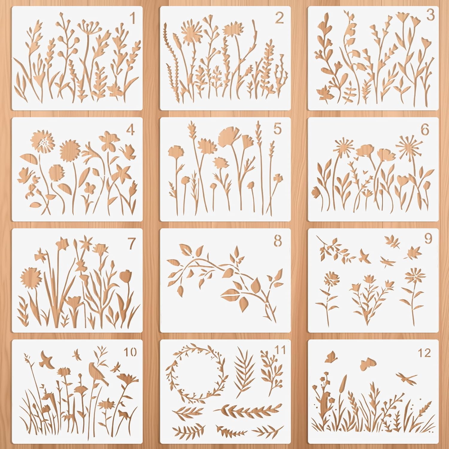 Amazon.com : 12 Pieces Wildflower Stencils for Painting, Spring Floral ...