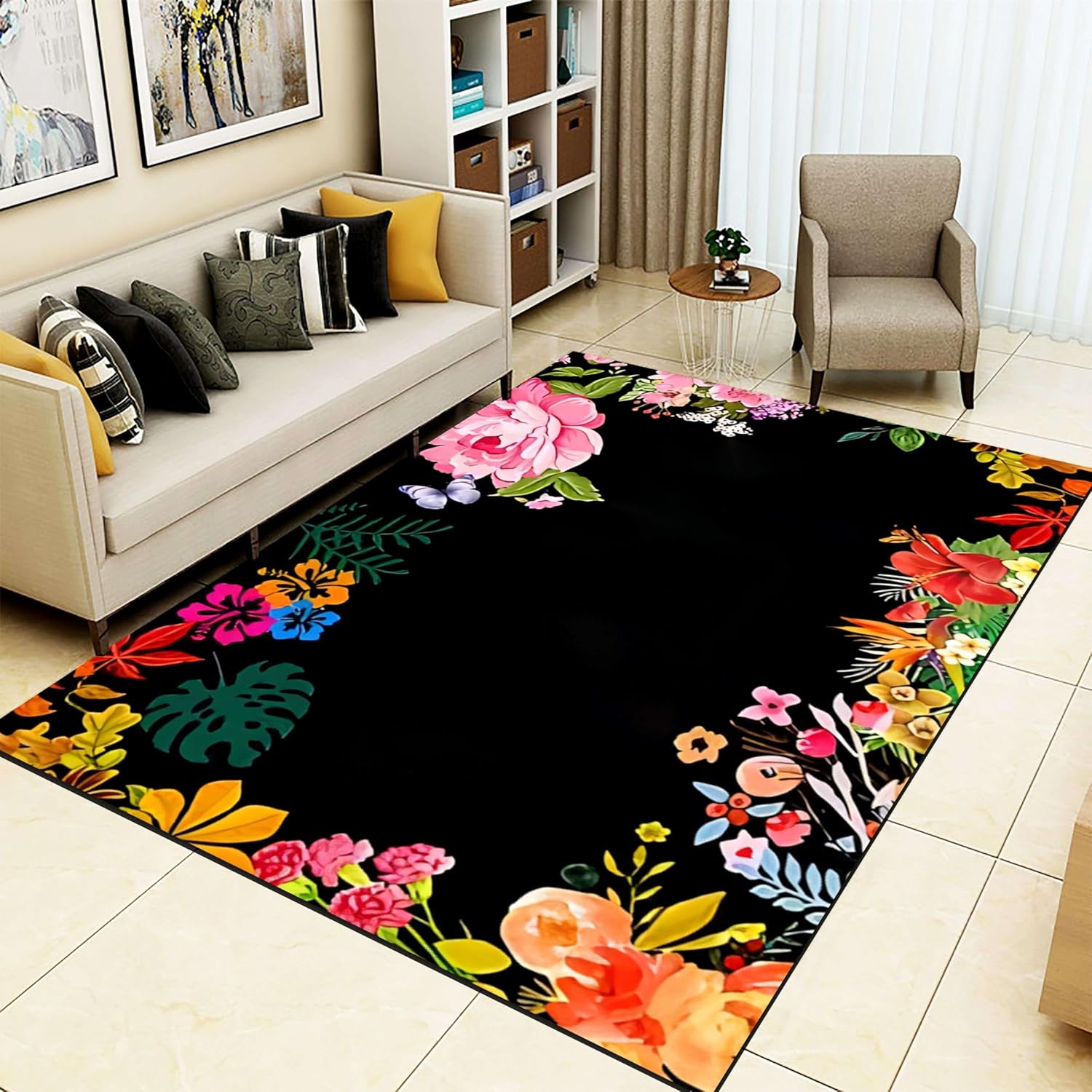 Amazon.com: LHOMKCV Colorful Flowers Area Rug, 3x4ft, Bright Floral ...