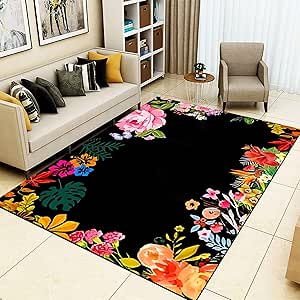 Amazon.com: LHOMKCV Colorful Flowers Area Rug, 3x4ft, Bright Floral ...