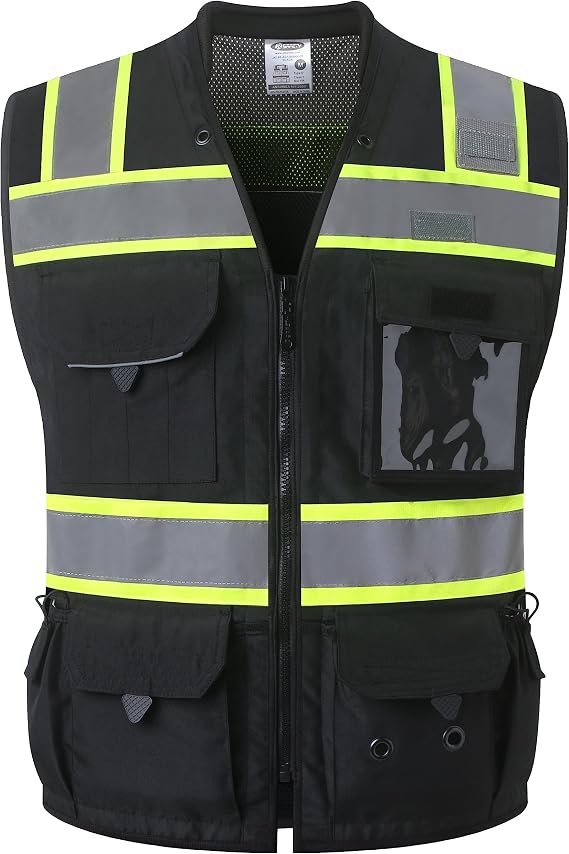 JKSafety Hi-Vis Black Surveyor Safety Vest for Men Women High ...