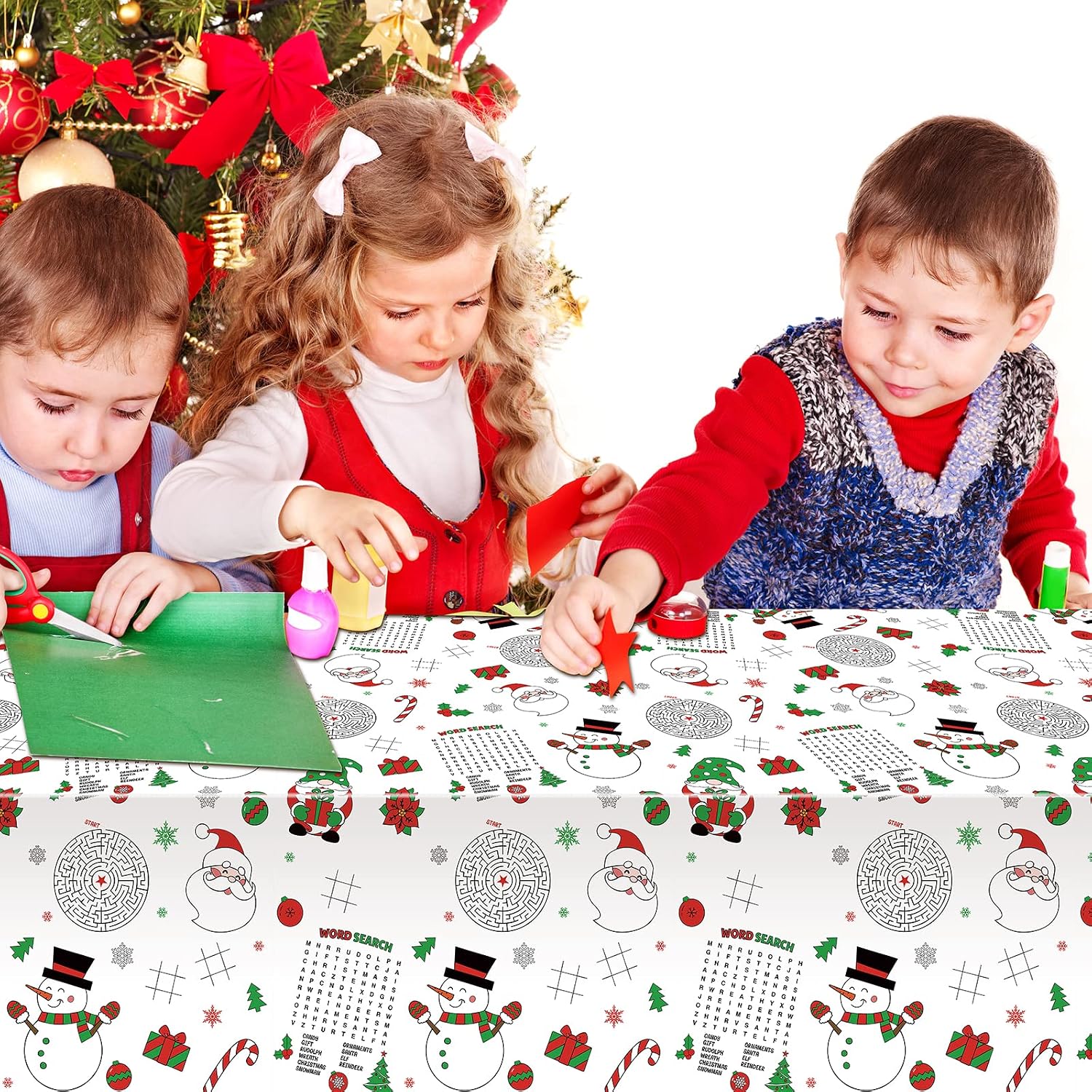 1 mantel de papel de actividades navideñas, mantel desechable de papel ...