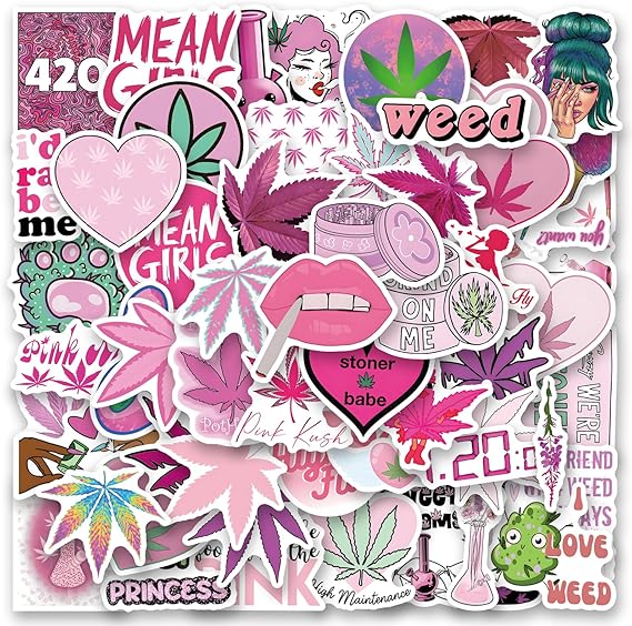 Amazon.com: 60PCS Pink Weed Stickers Vinyl Aesthetics Stickers for ...