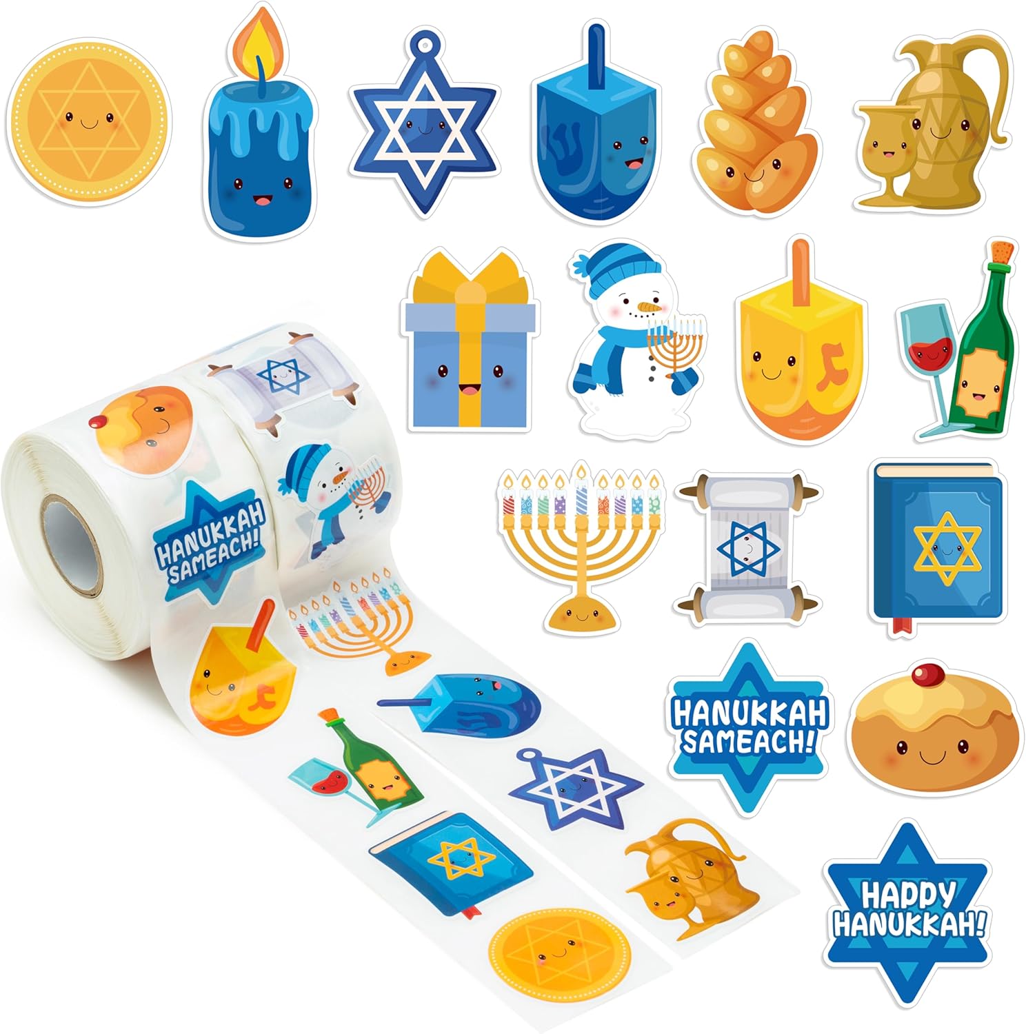 Amazon.com: A1diee 1000Pcs Happy Hanukkah Stickers in 2 Rolls with 16 ...