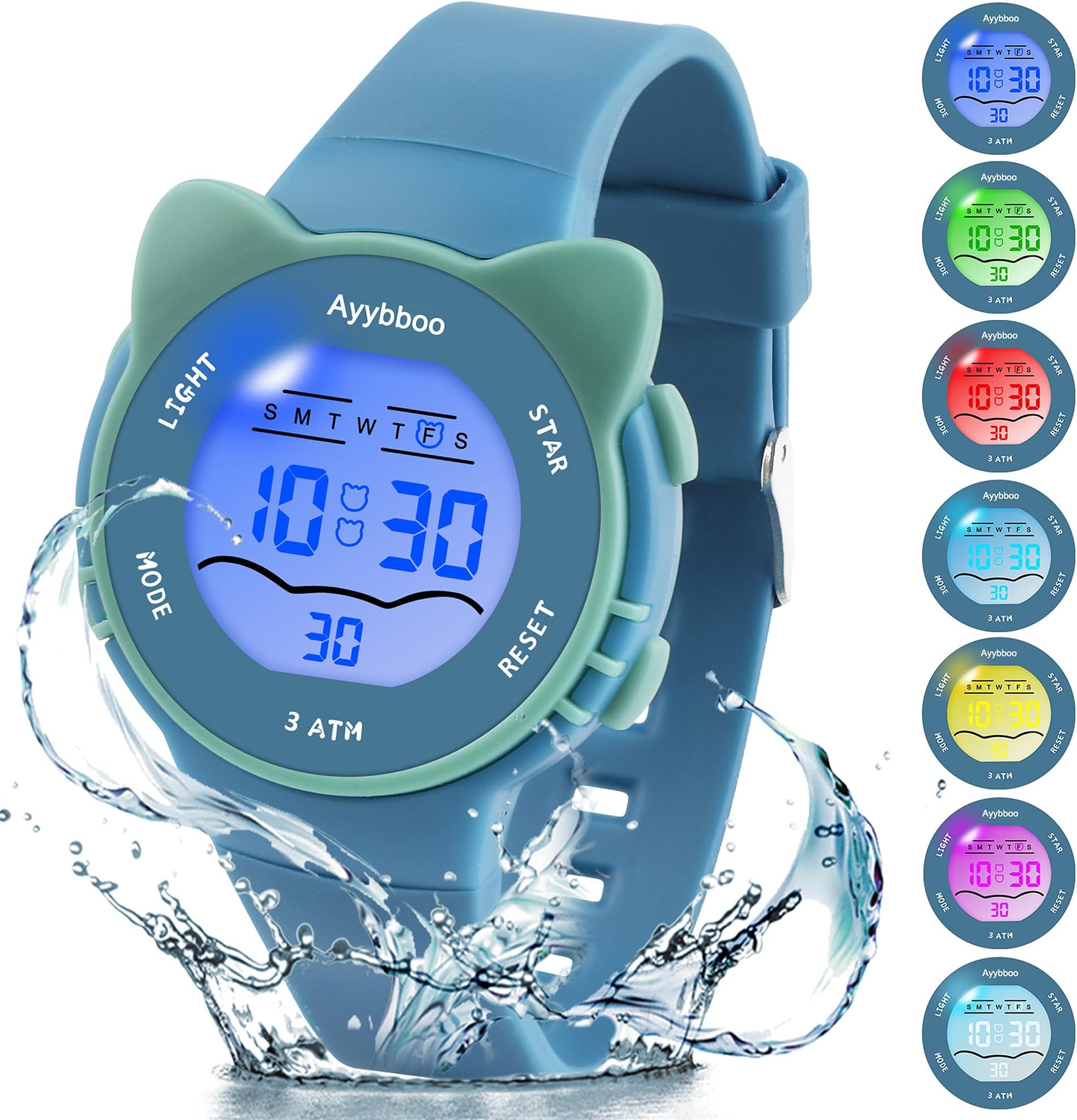 Ayybboo Kids Watch,Toddler Digital Watch with 7 Color Lights & Kitten ...