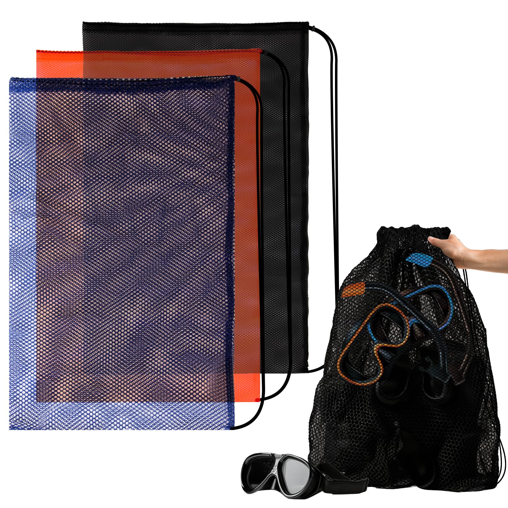 Amazon.com: 3PCS Mesh Bag - Mesh Bags Drawstring Dive Bag Snorkel Bag ...
