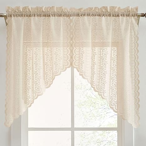 Amazon.com: HLC.ME Sophia Floral Rod Pocket Lace Short Cafe Swags for ...