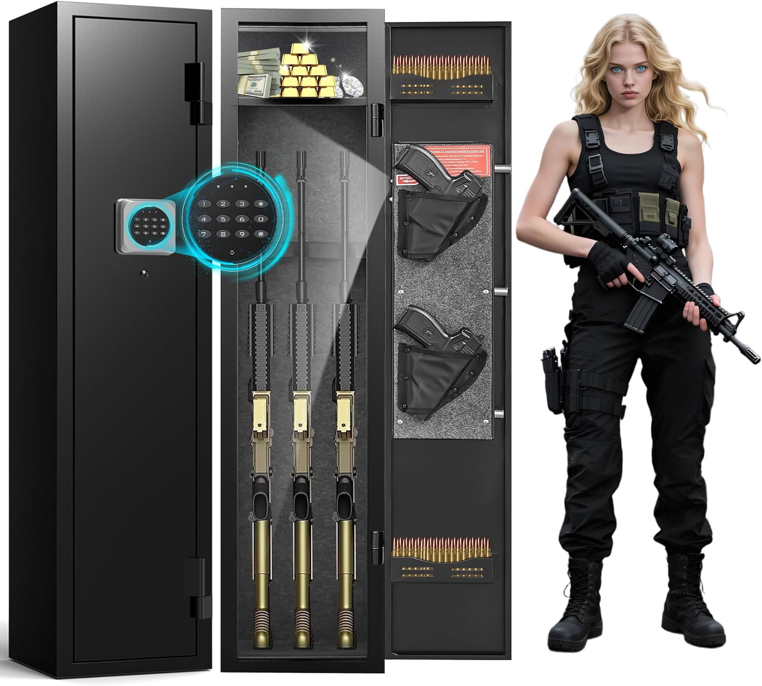 2-3 Gun Safe for Rifles & Pistols - Rifle Safe for Home, Gun Cabinet ...