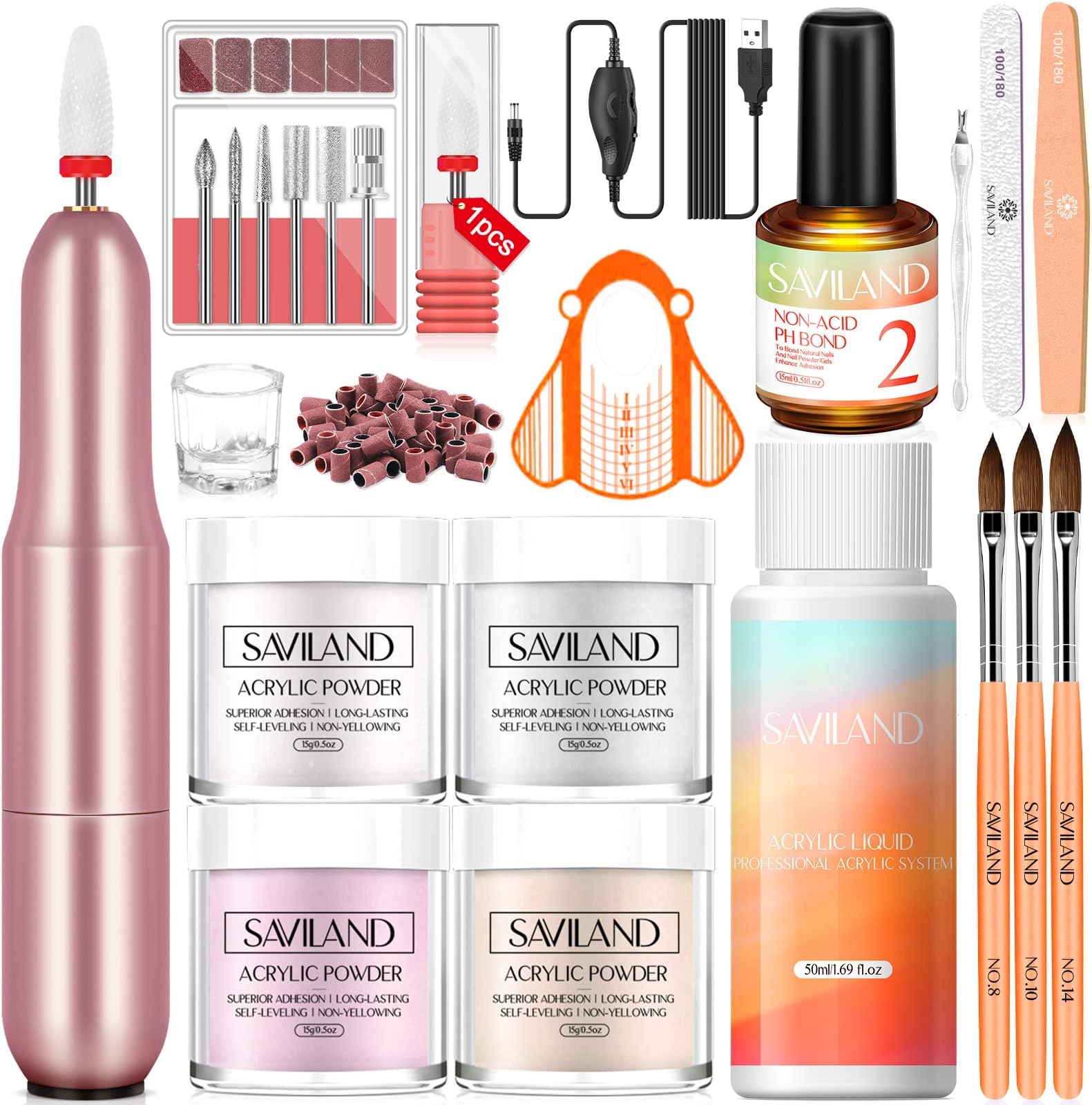 Amazon.com: Saviland All-in-one Acrylic Nail Kit – Clear Acrylic Powder ...