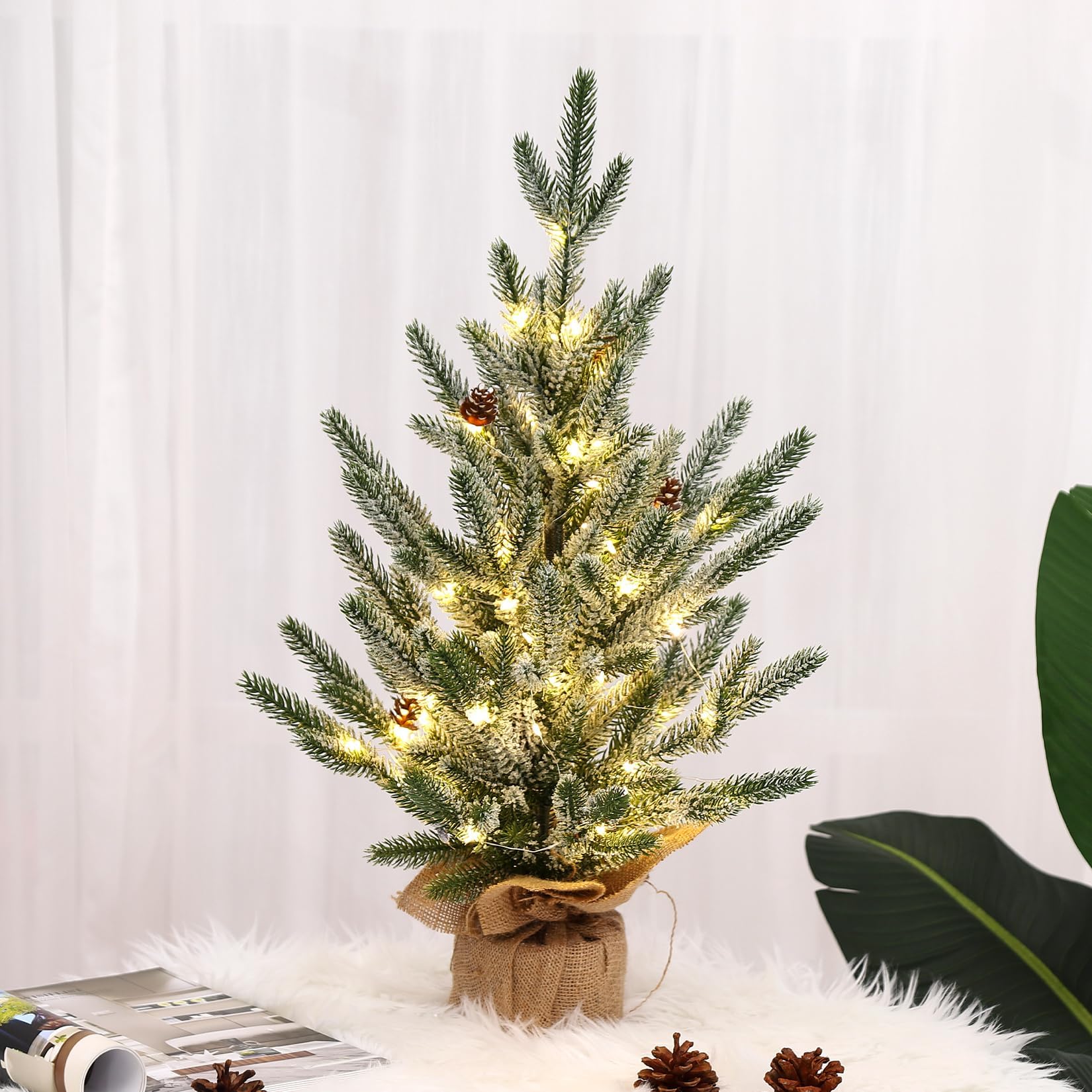 Amazon.com: MorTime 24 Inch Mini Artificial Christmas Tree with 50 LED ...
