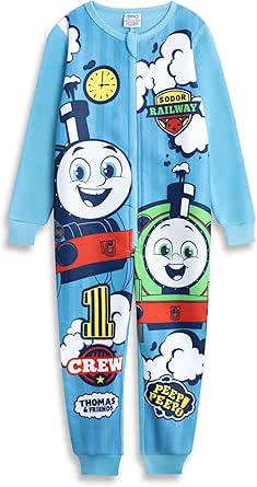 Amazon.com: Thomas & Friends Boys Light Blue Zip-Up Onesie | Long ...