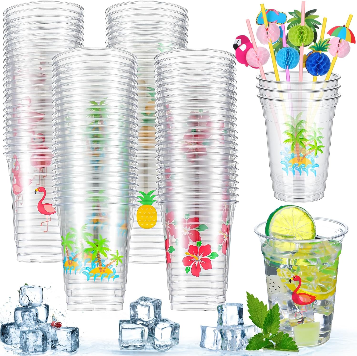 Amazon.com: Dandat 100 Sets Hawaii Laua Party Cup 100 Pcs 12oz Plastic ...