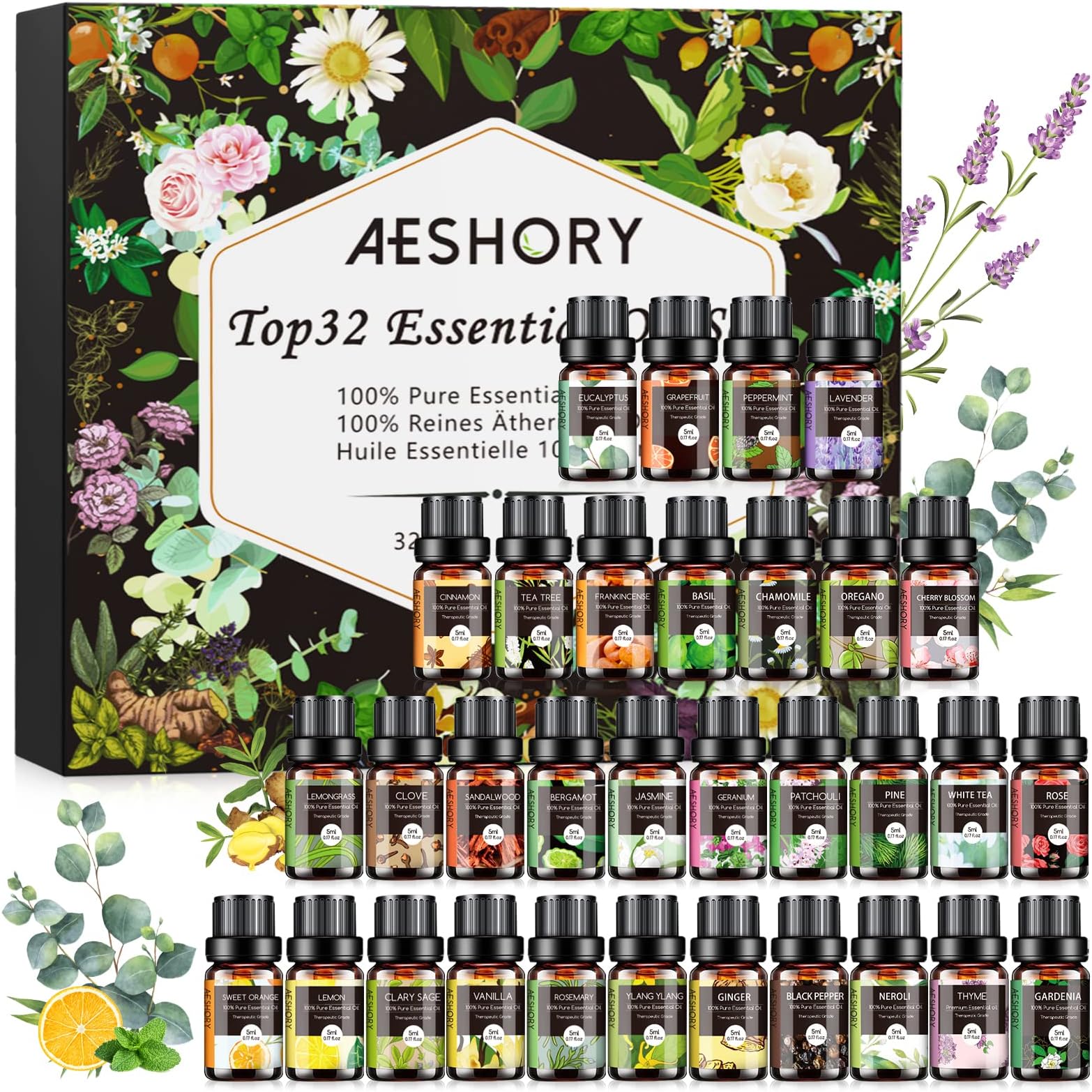 Amazon.com: Essential Oils Set - 32x5ml Aromatherapy Essential Oil Kit ...