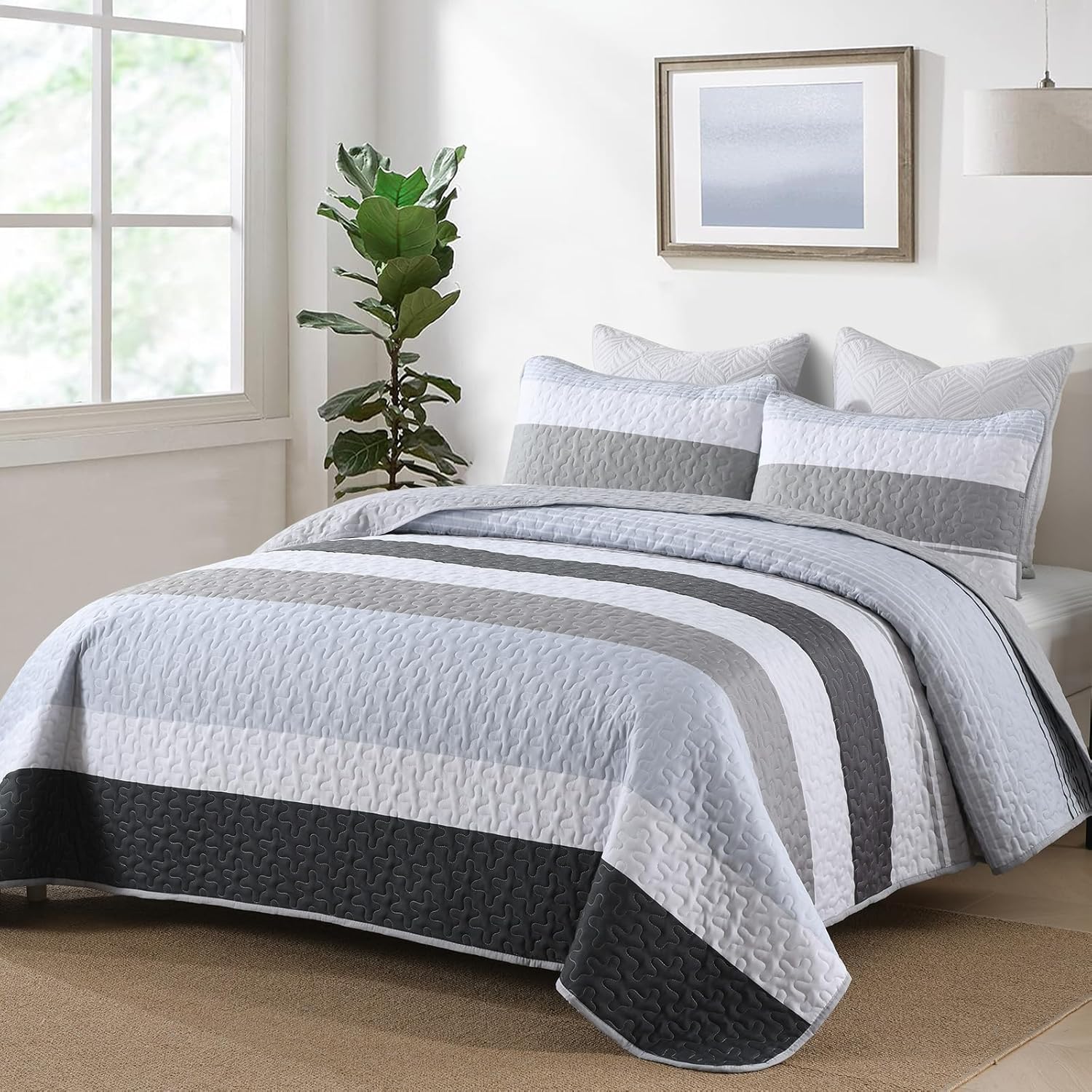 Amazon.com: Boho Striped Quilt California King Quilt Sets,Grey Cal King ...