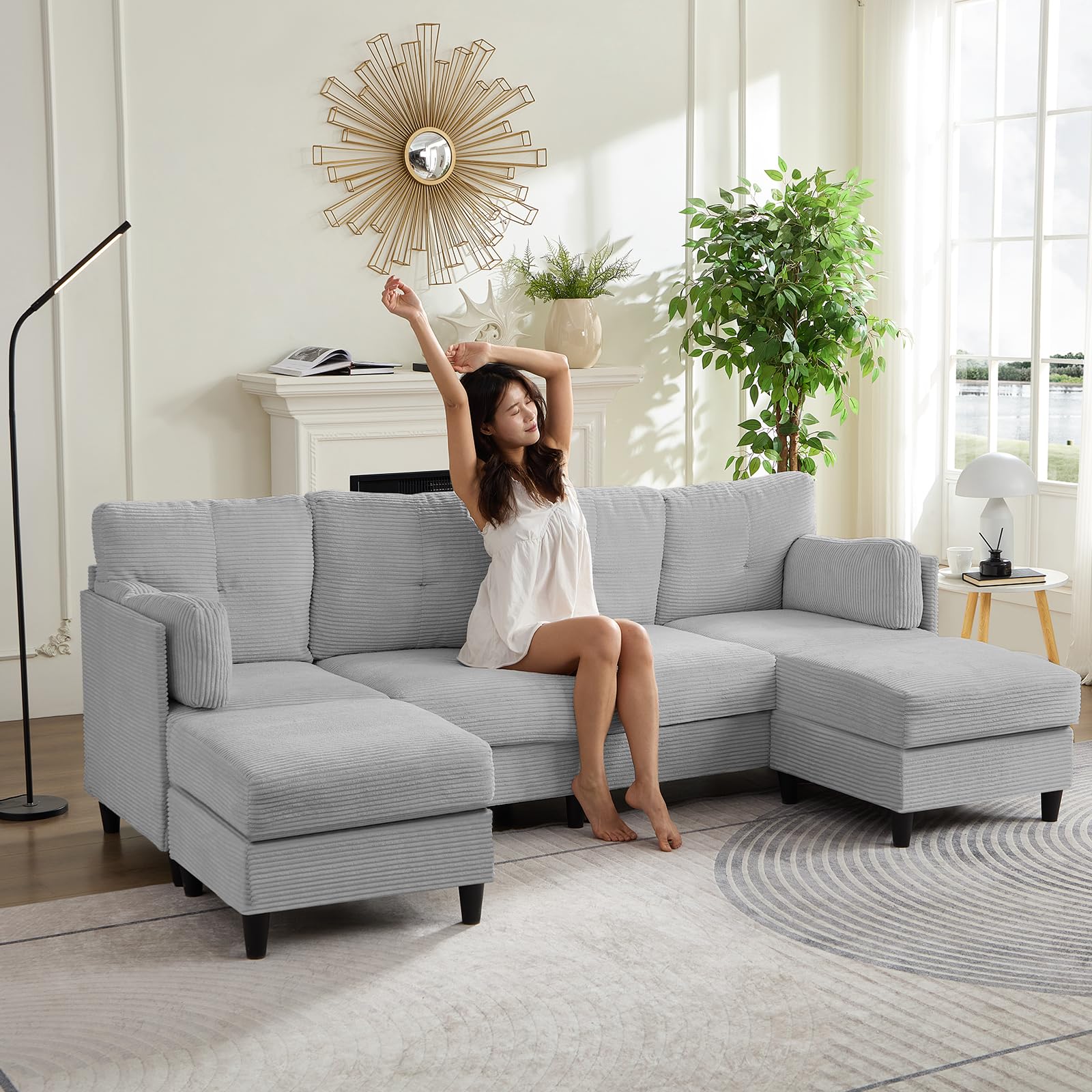 Amazon.com: PUREMIND 89" U Shaped Sectional Couches, Corduroy Sectional ...