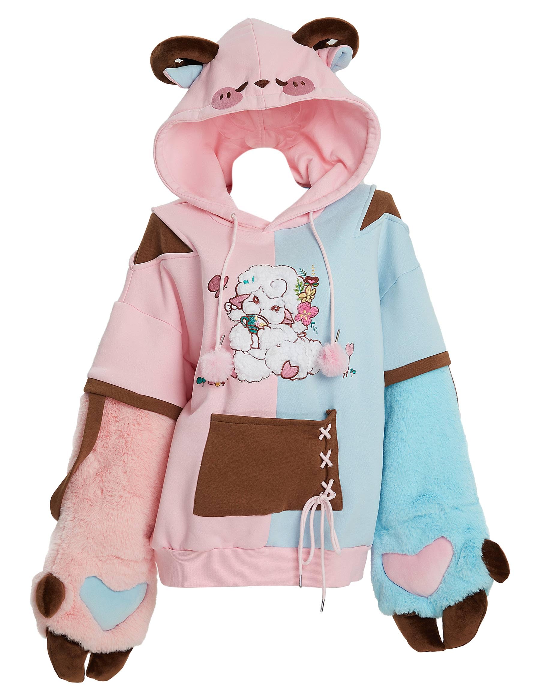 Amazon.com: Micotaku Sheep Paw Hoodie Color Clash Hoodie Daily Wear ...