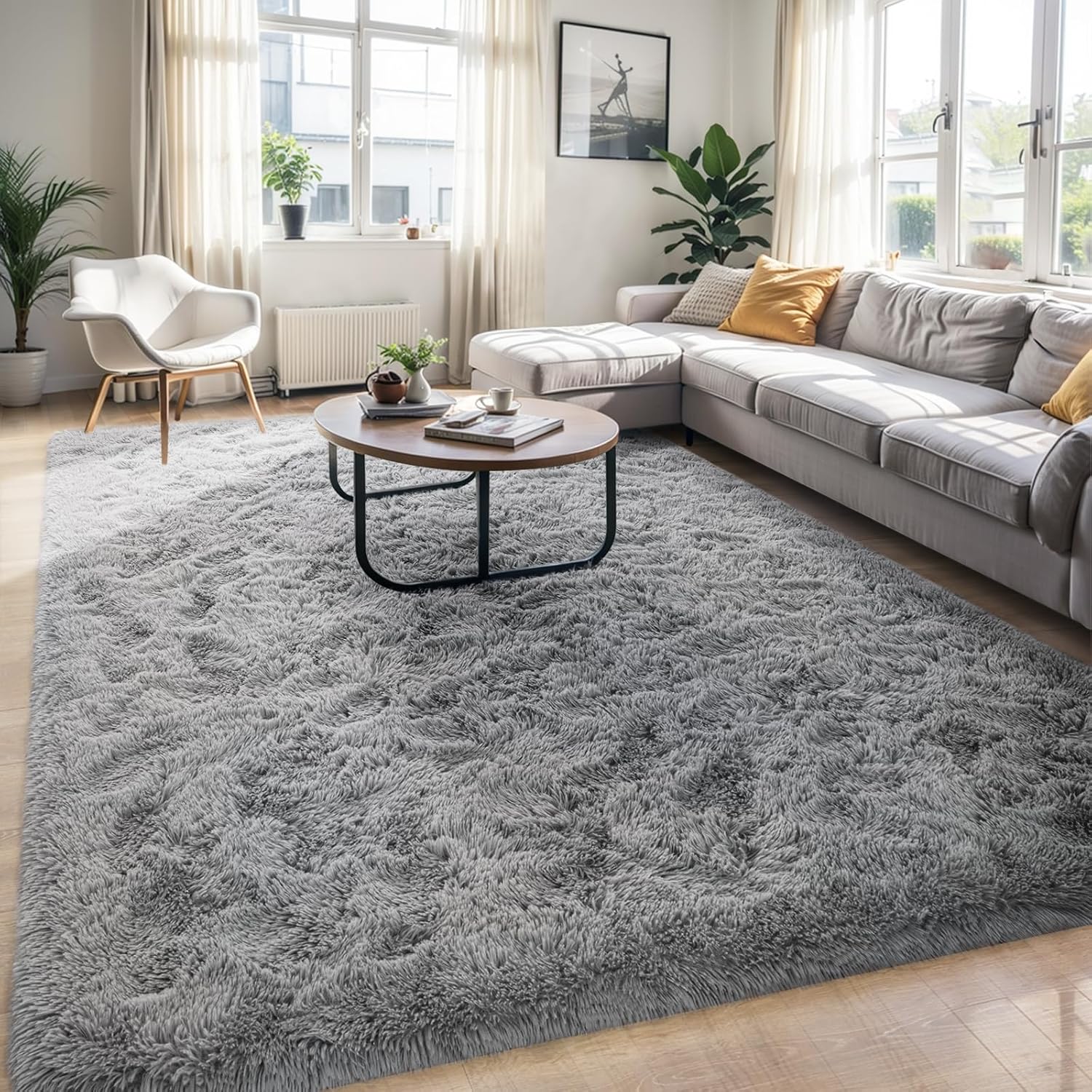 Amazon.com: ULTSOFE 6x9 Grey Fluffy Soft Living Room Bedroom Rug, Large ...