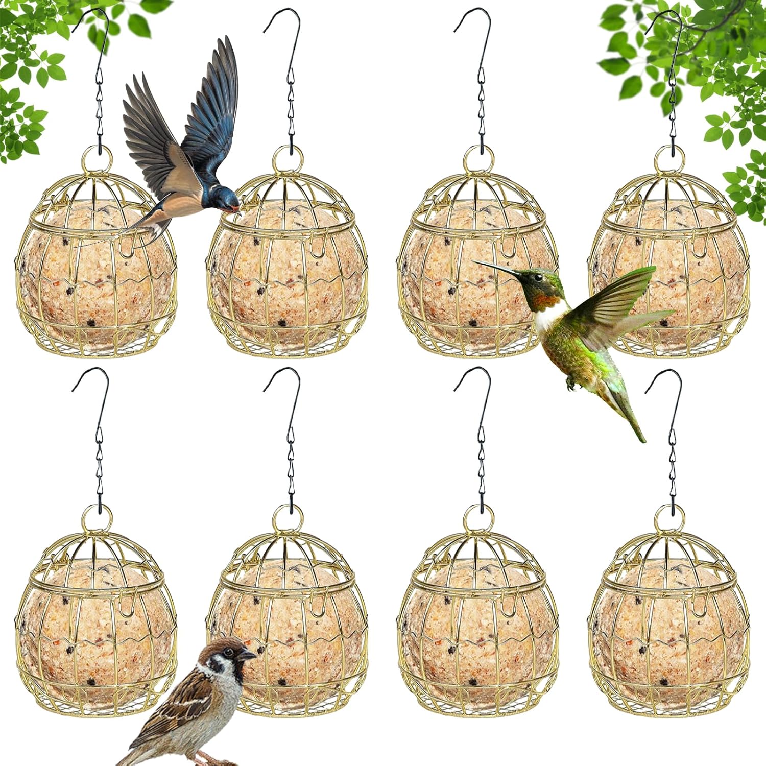Amazon.com: 8pcs Suet Ball Feeders - Metal Hanging Bird Feeder with ...