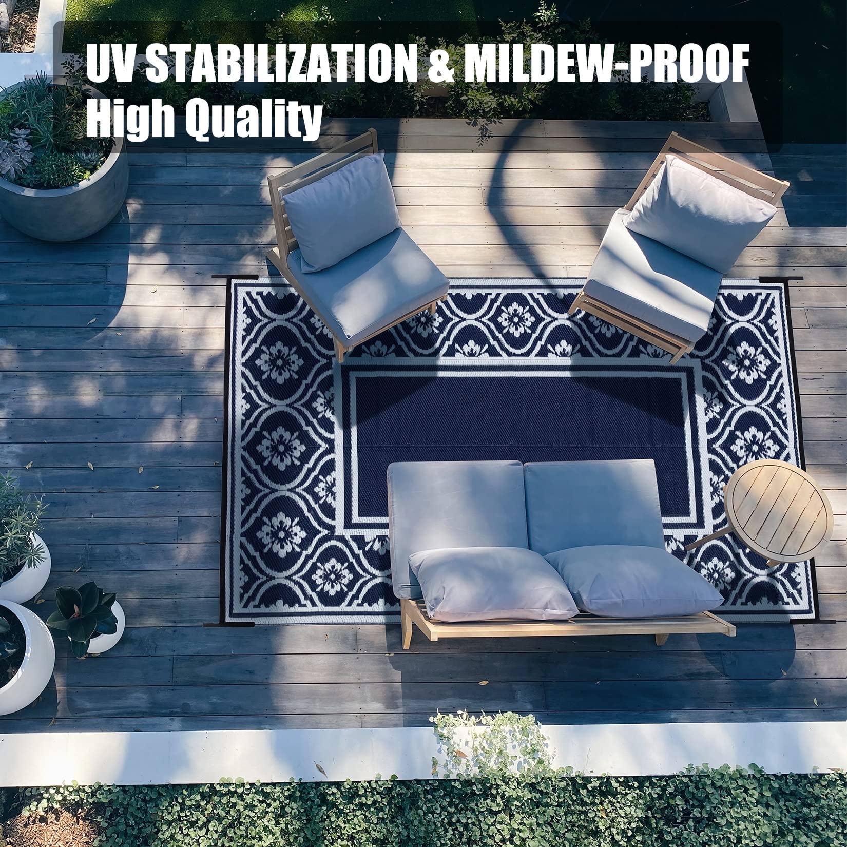 HUGEAR Outdoor Rug Mats, Large Waterproof Outdoor Area Rug, Reversible ...