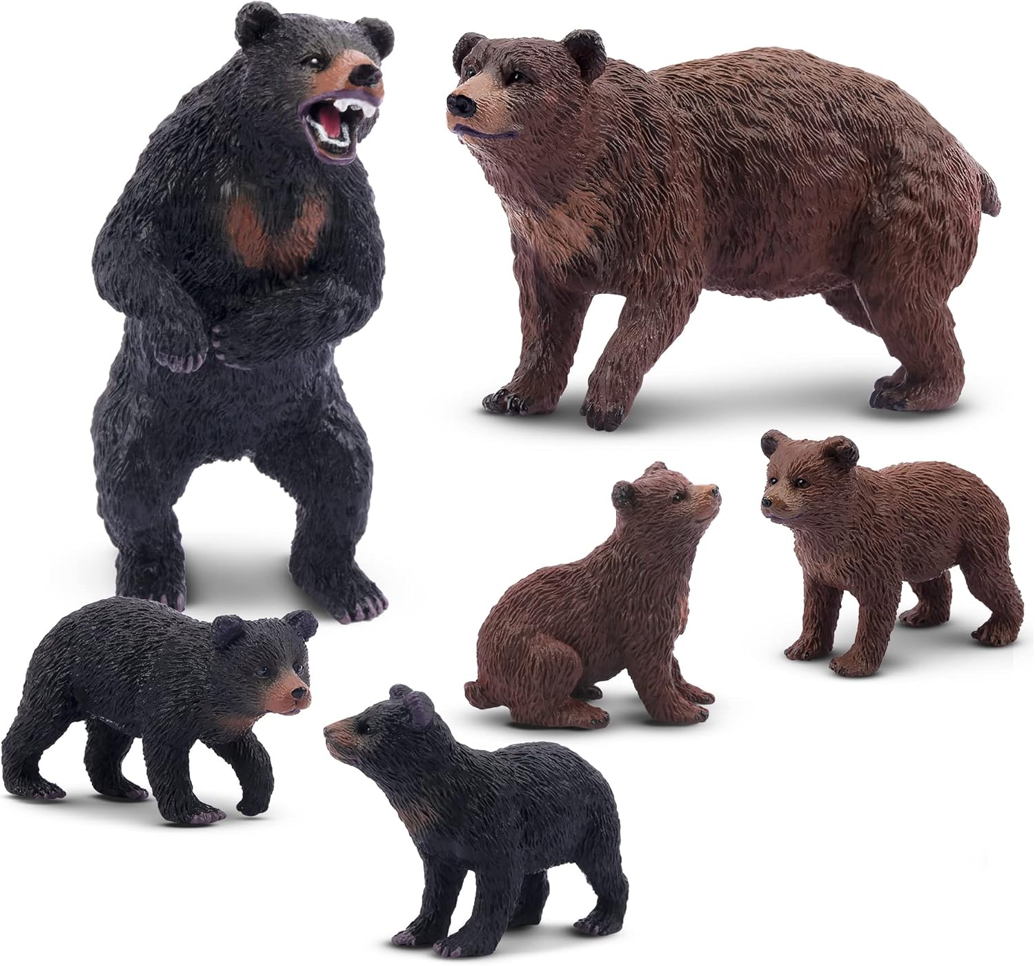 TOYMANY 6PCS Bear Figures, Realistic Forest Animal Figurines Bear ...