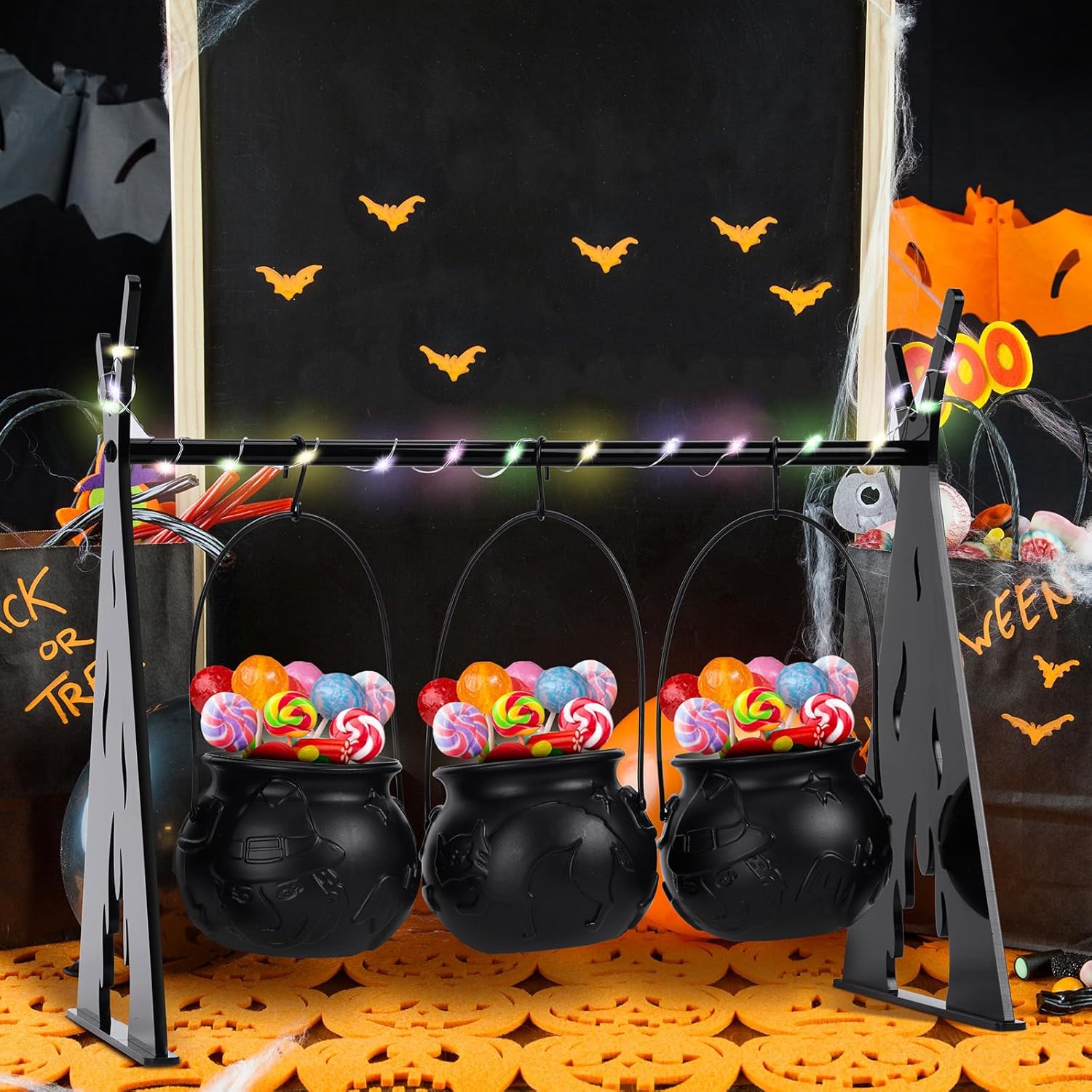 Amazon.com | NiHome Halloween Witch Cauldron Mini Set with LED Fairy ...
