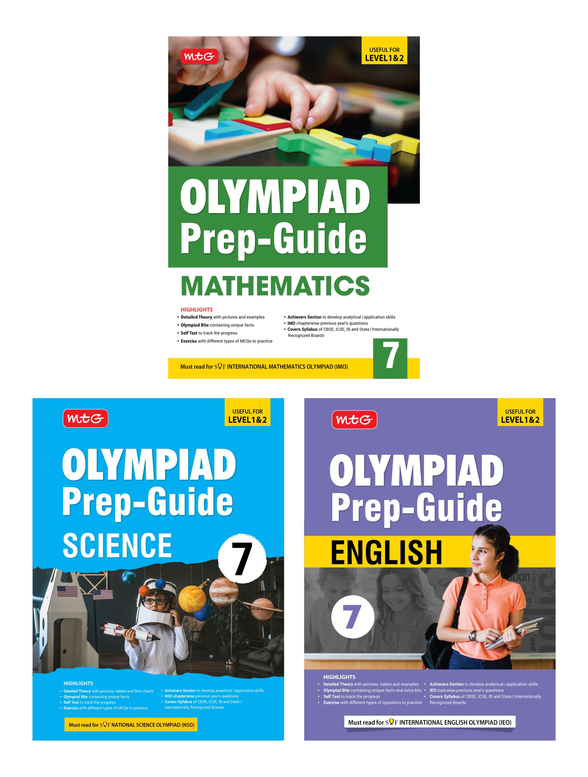 Buy MTG Olympiad Prep-Guide Class-7 Mathematics Science & English (Set ...