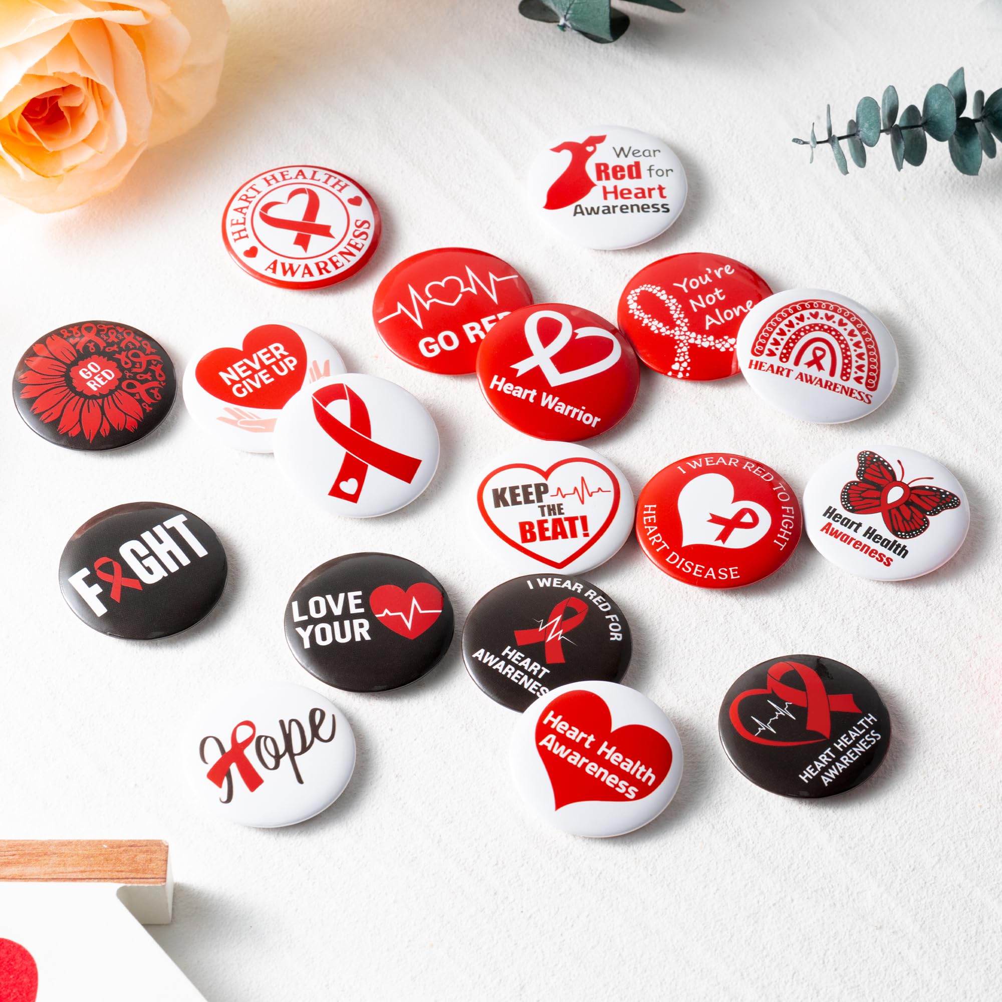 Snapklik.com : 100Pcs Heart Health Awareness Button Pins - Red Ribbon ...
