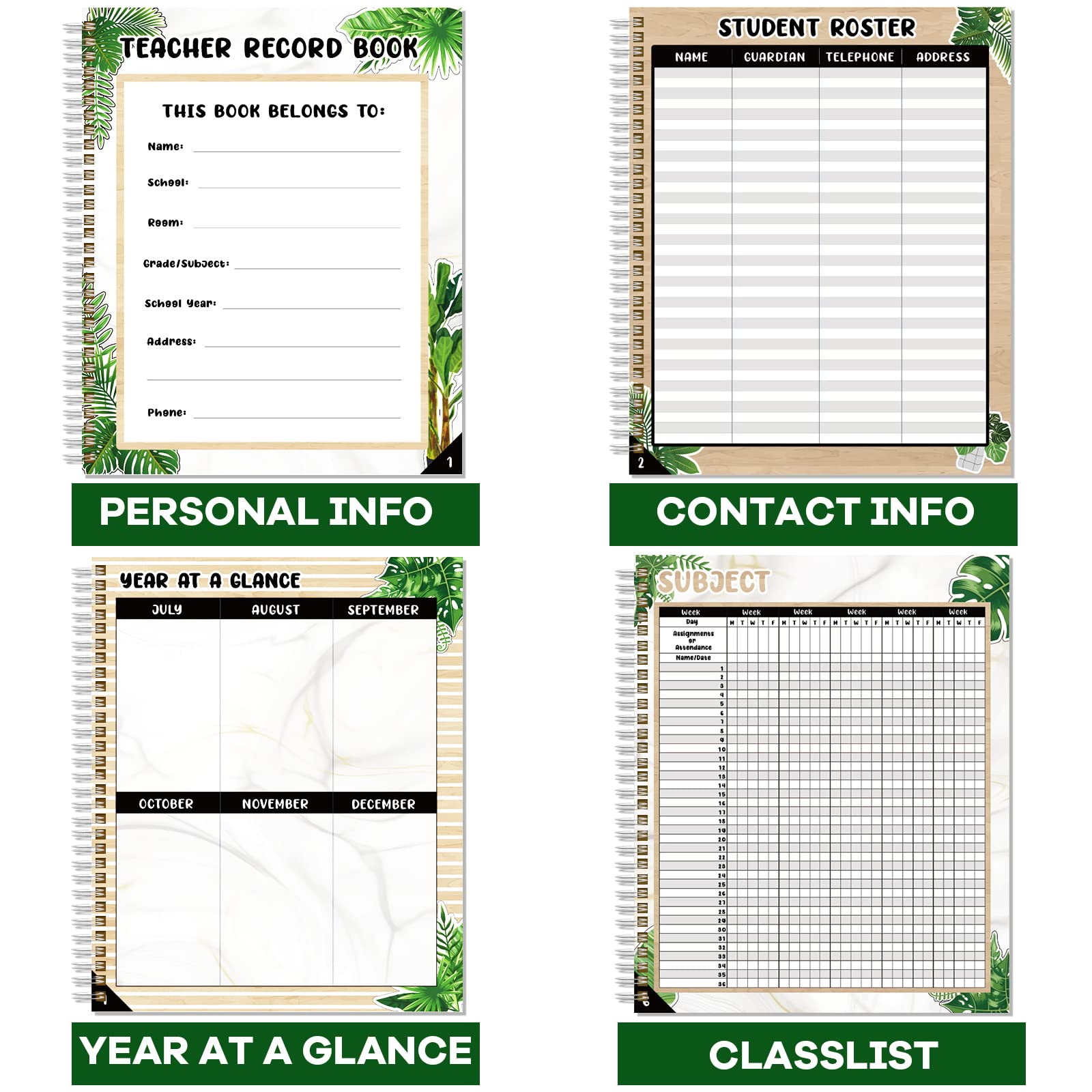 Gradebook Attendance Tracker Simply Boho Teacher Record Book - Green ...