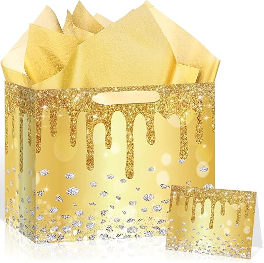 Amazon.com: Gold Glitter Party Supplies Glitter Diamond Gift Bag Gold ...