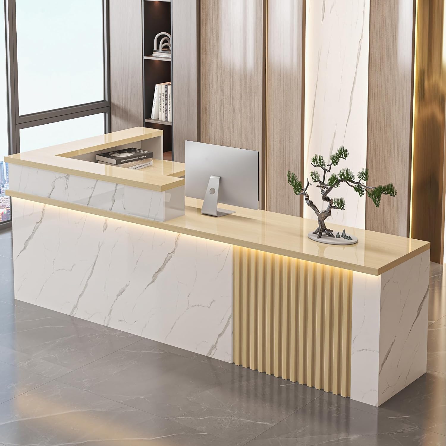 Amazon.com: Modern Wooden Reception Desk with Counter - Minimalist ...