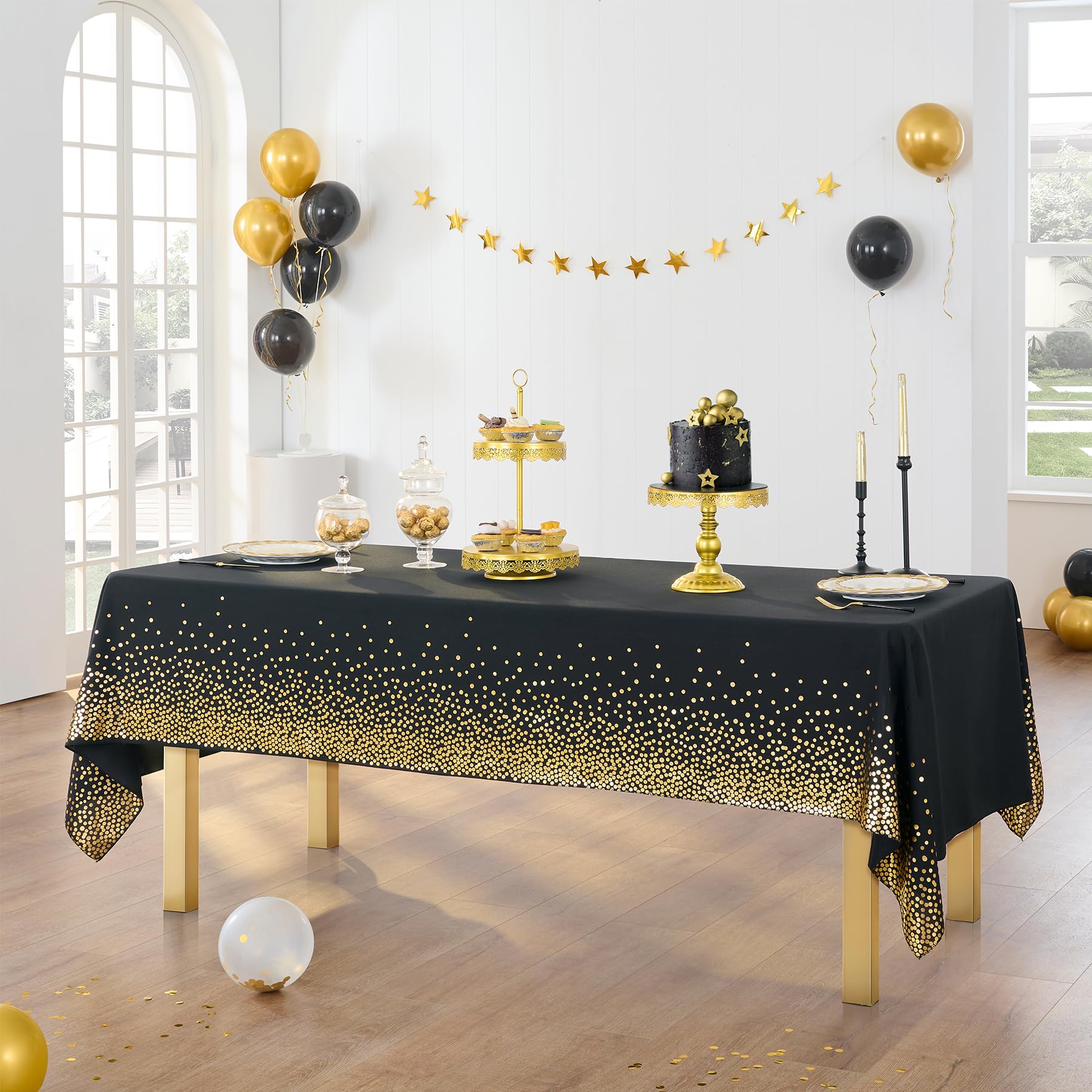Amazon.com: 1 Pack Black and Gold Tablecloth Rectangle, 54x108 in ...