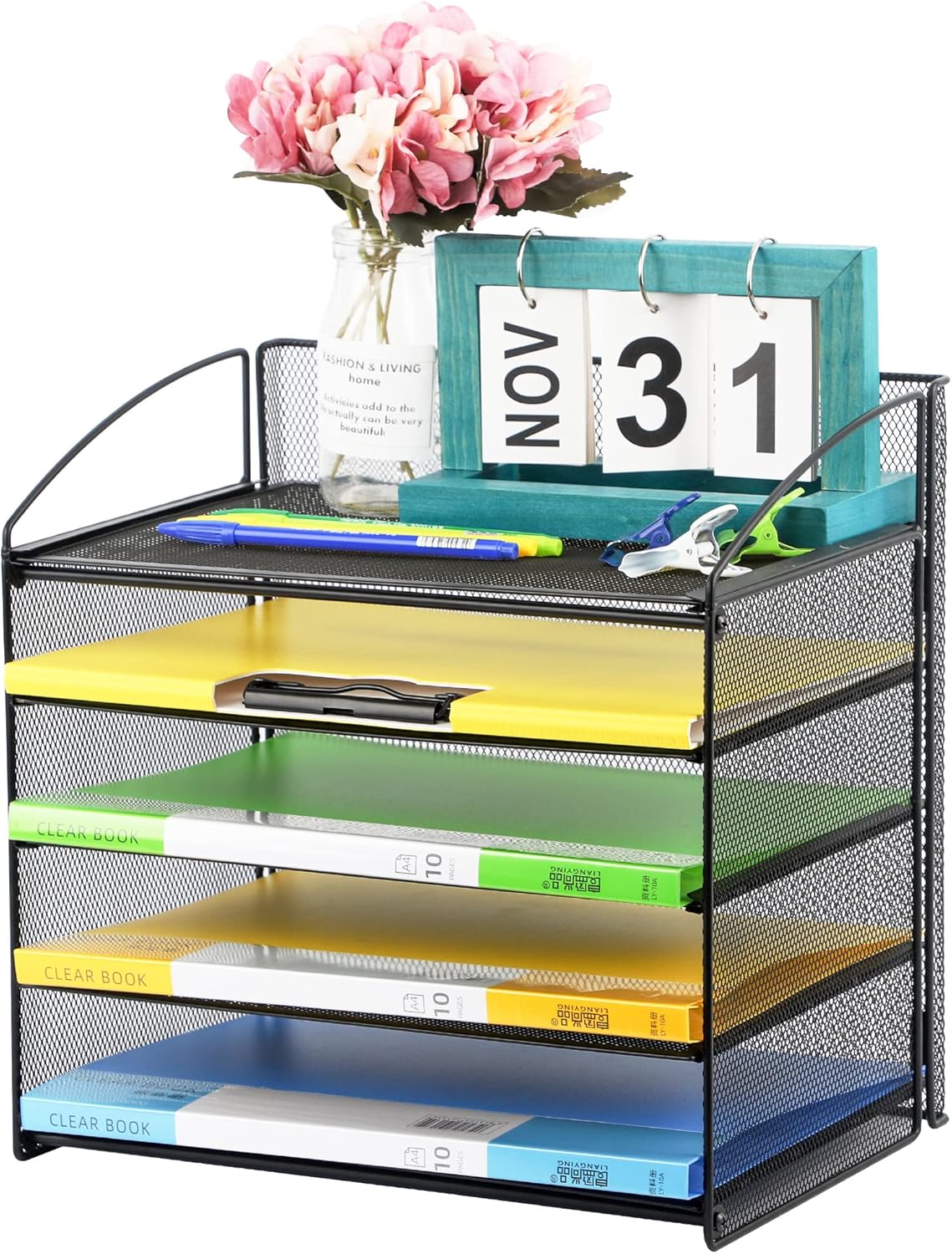 Amazon.com: HANDYAY Letter Tray Paper Organizer 5 Tier Mesh Desk File ...