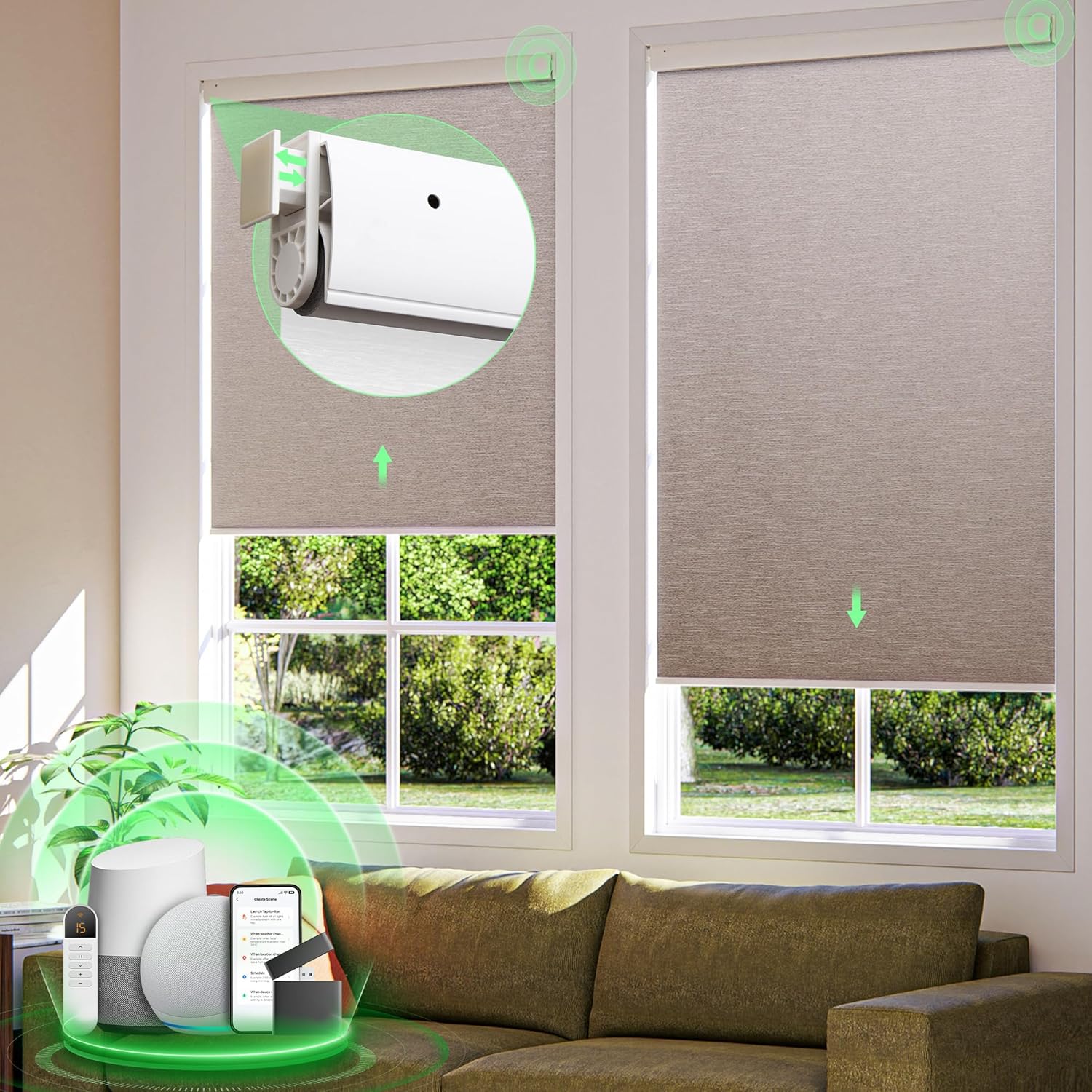 MUSCLEAREA Motorized Blinds,No Drill Automatic Blinds,Cordless Roller ...