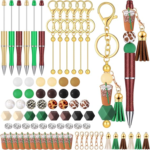 Amazon.com: Colarr 12 Pcs Beadable Pens and Beadable Keychain Bars with ...