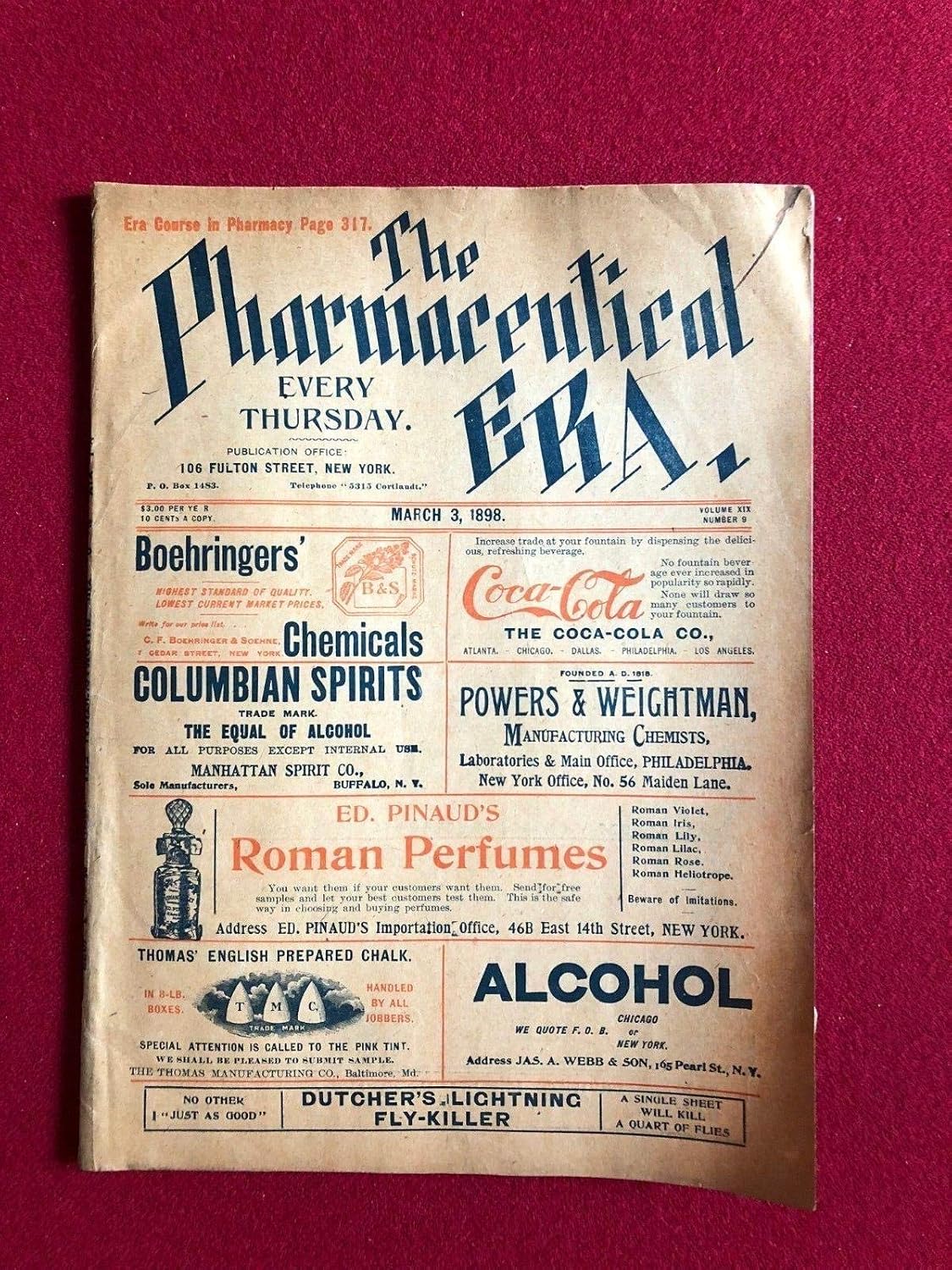 1898, Coca-Cola, Pharmaceutical ERA" Magazine (No Label) Scarce - Pop ...