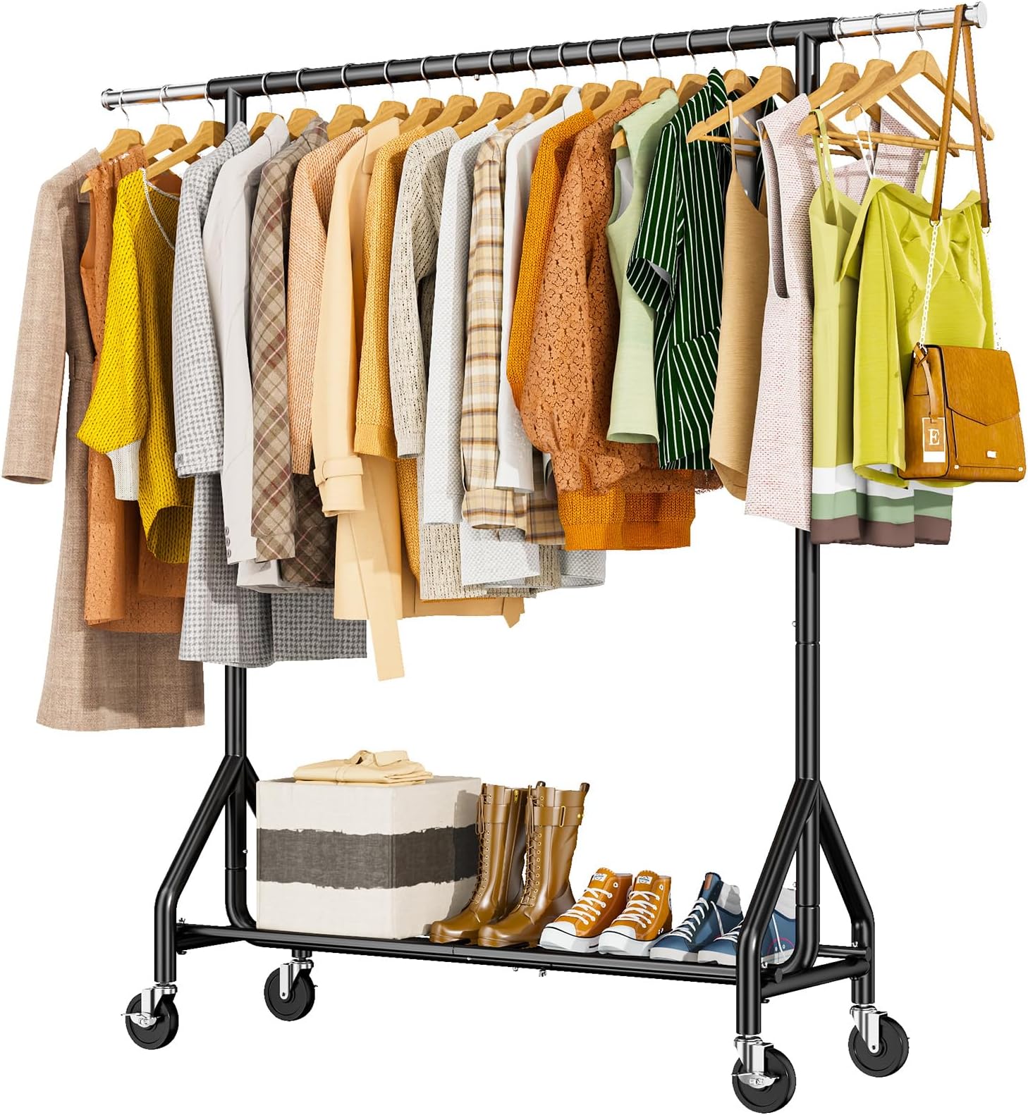 Amazon.com: VERFARM Black Garment Rack, Heavy Duty Clothing Rolling ...