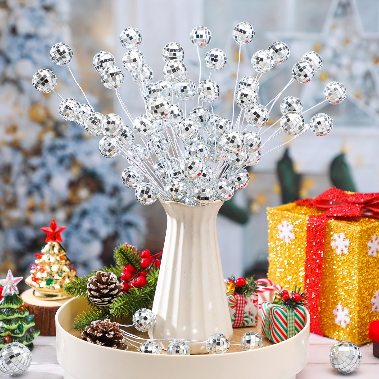 Amazon.com: Knitgrip 12 Pcs Silver Glitter Ball Picks Mirror Disco ...