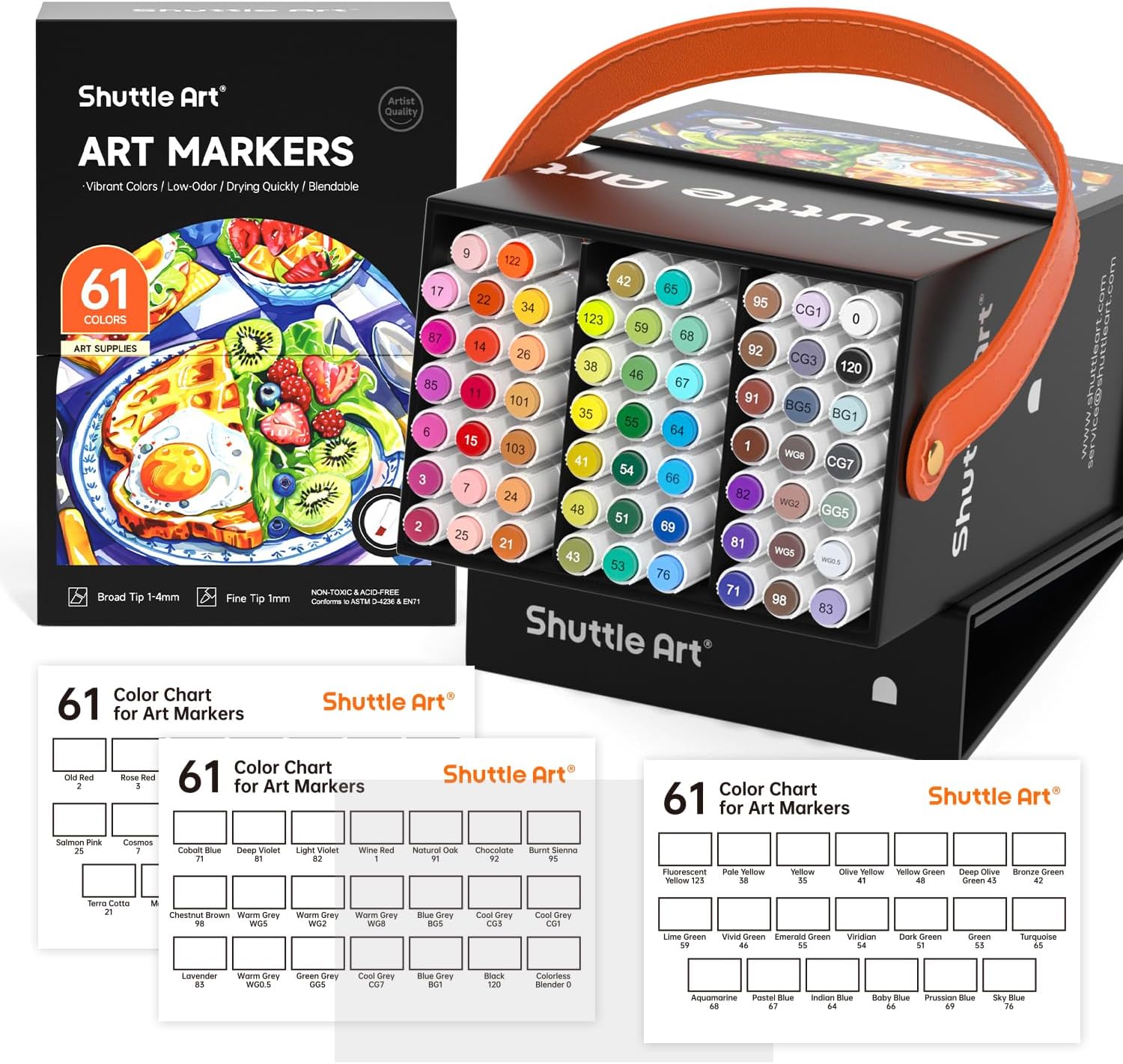 Shuttle Art 61 Colors Dual Tip Art Markers, 60 Colors plus 1 Blender ...