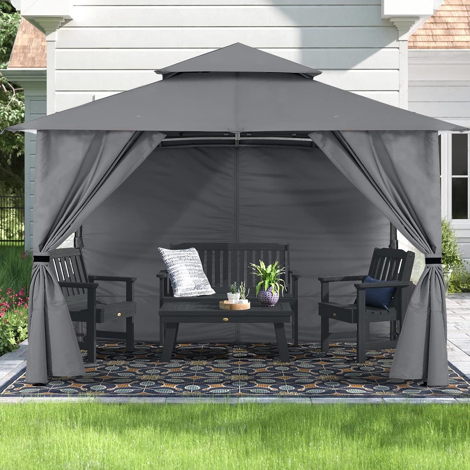 Amazon.com : COOSHADE 8x8 Patio Gazebo with Window Curtains Canopy Tent ...