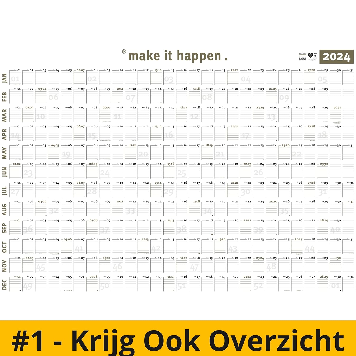Purpuz Jaarplanner 2024 Jaarkalender A1 - Wandkalender - Wallplanner ...