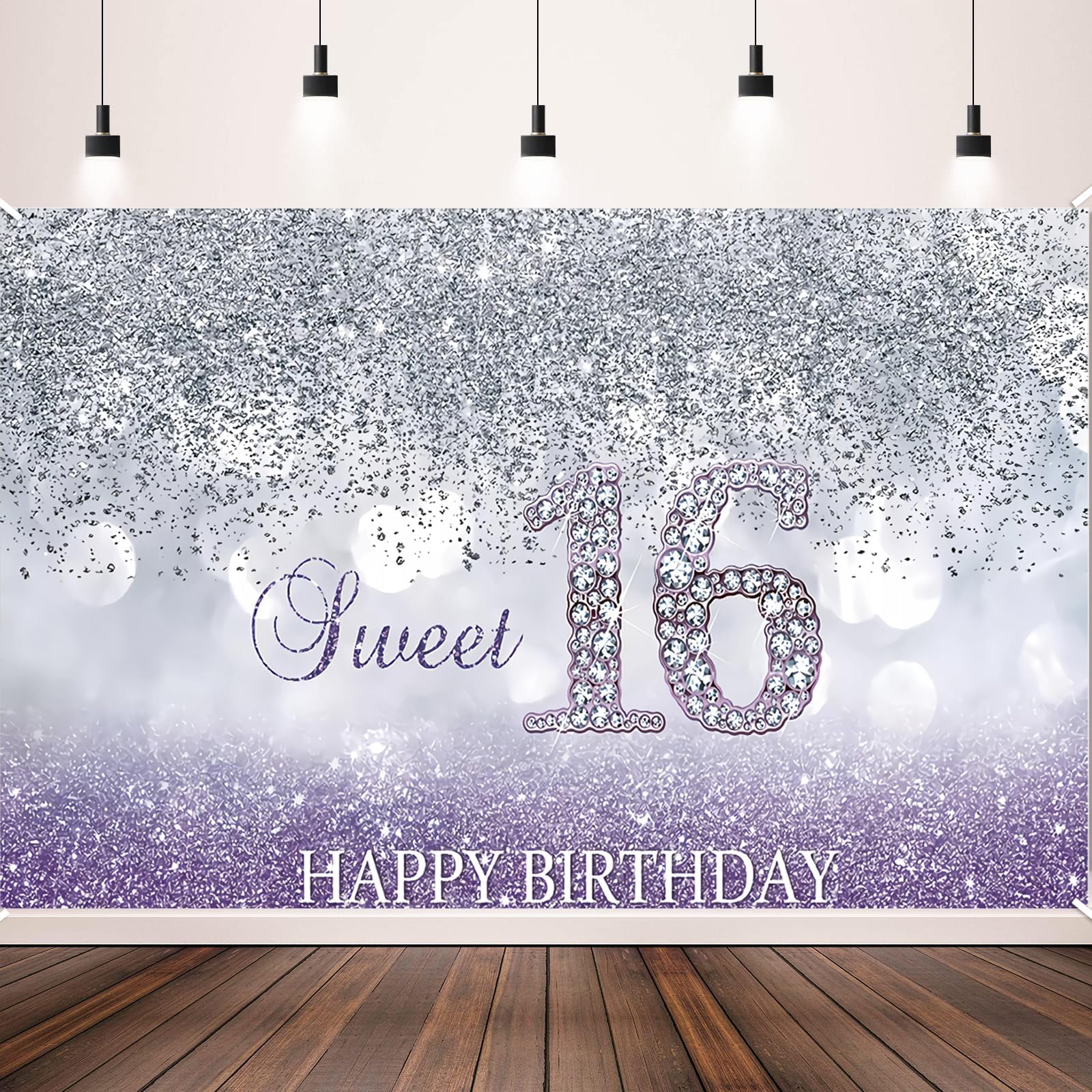Amazon.com: Sweet 16th Birthday Decorations Purple Happy 16 Birthday ...