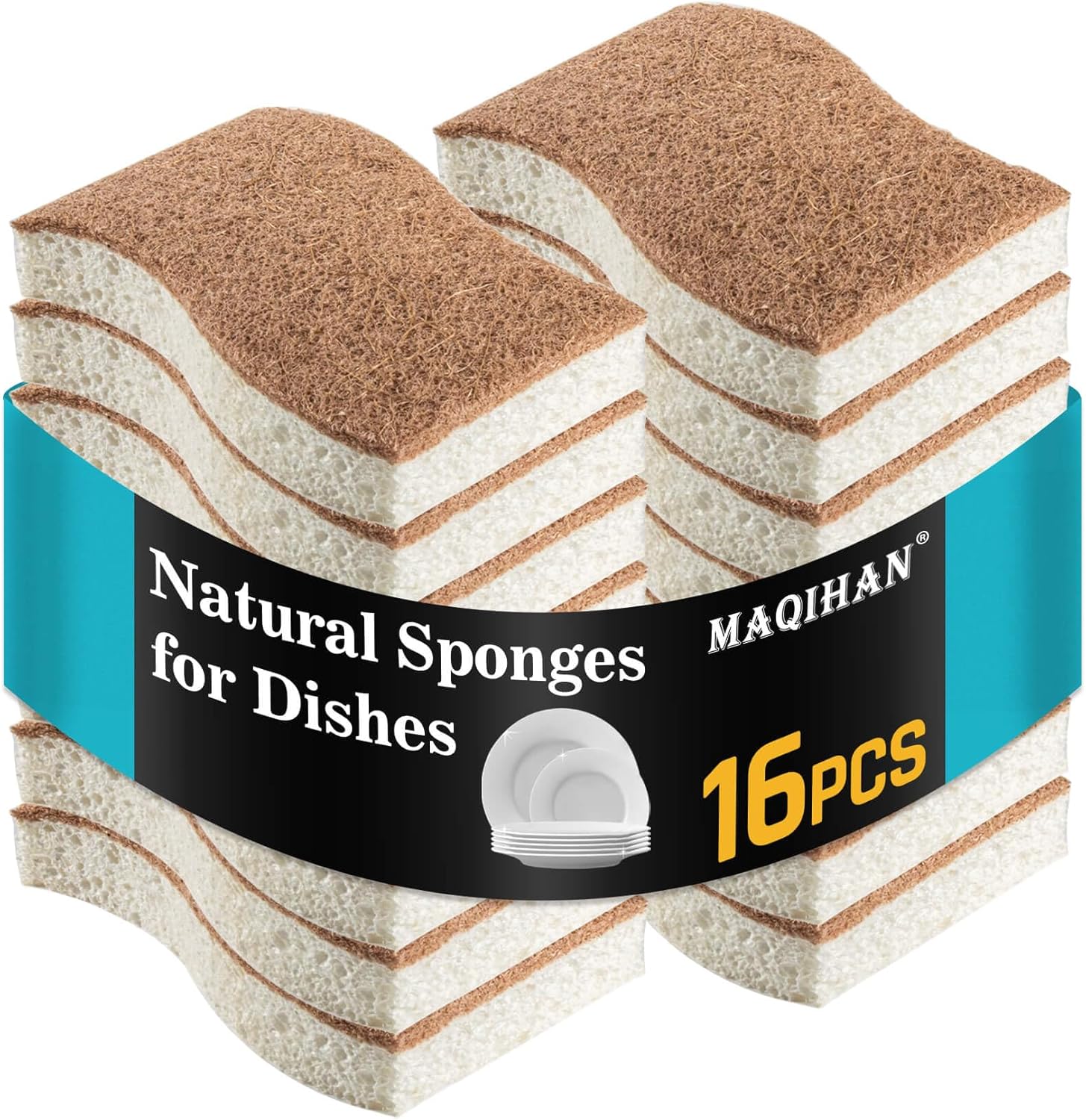 Amazon.com: MAQIHAN 16PCS Natural Sponges for Dishes - Biodegradable ...