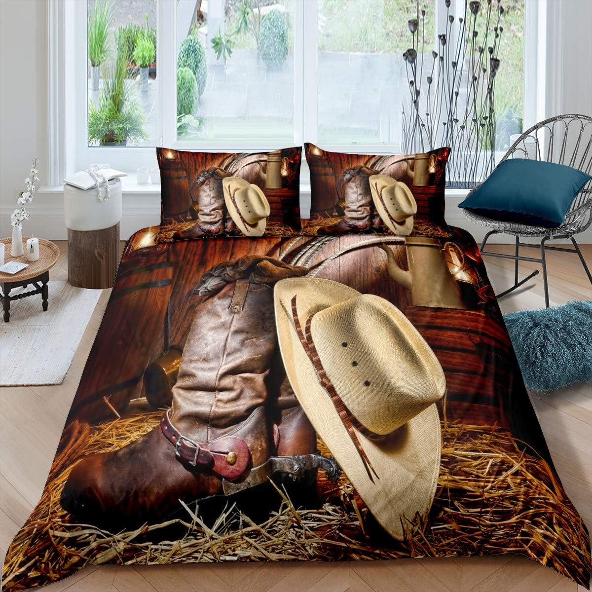 Amazon.com: Feelyou Western Decor Duvet Cover Retro Cowboy Style ...