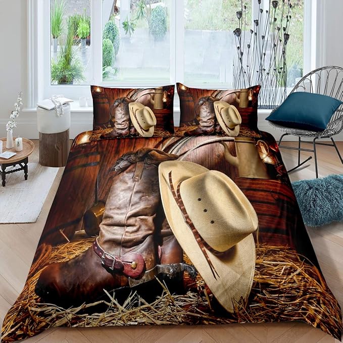 Amazon.com: Feelyou Western Decor Duvet Cover Retro Cowboy Style ...