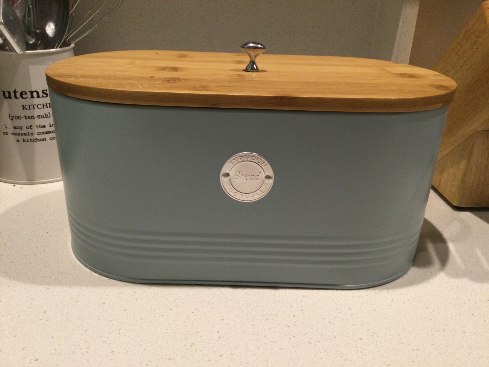 Typhoon 1400.973U Bread Bin with Bamboo Lid, Blue 29109 19.5 x 34 x 20. ...